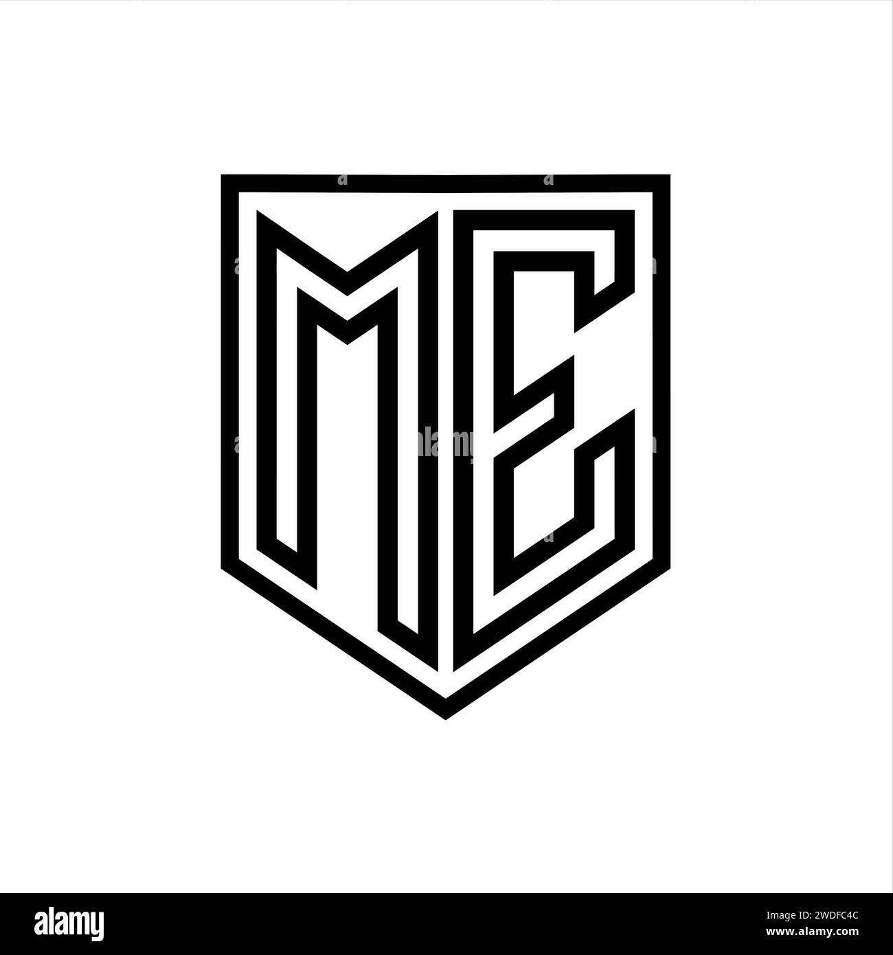 ME Letter Logo monogram shield geometric line inside shield isolated ...
