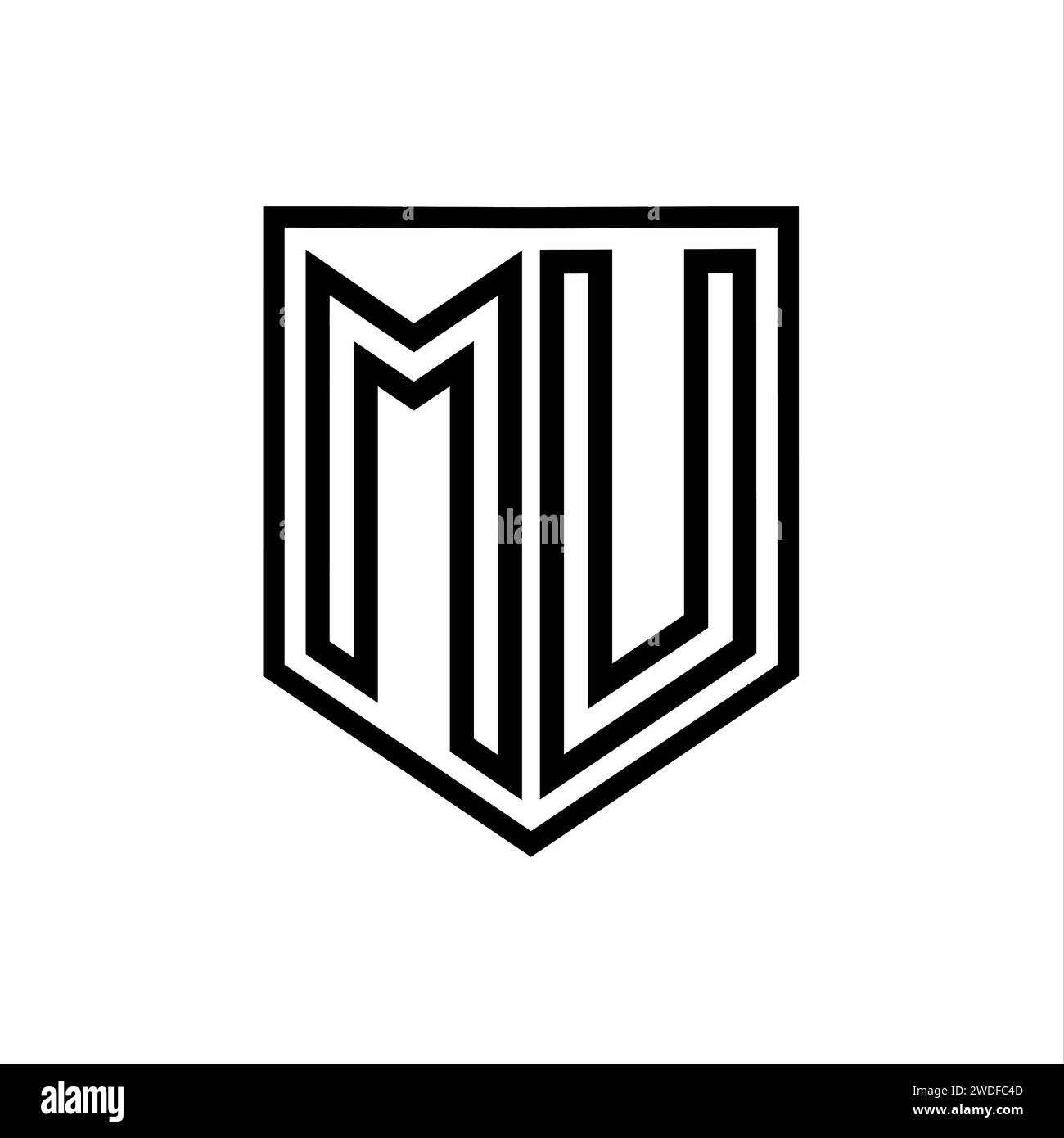 MU Letter Logo monogram shield geometric line inside shield isolated style design template Stock ...