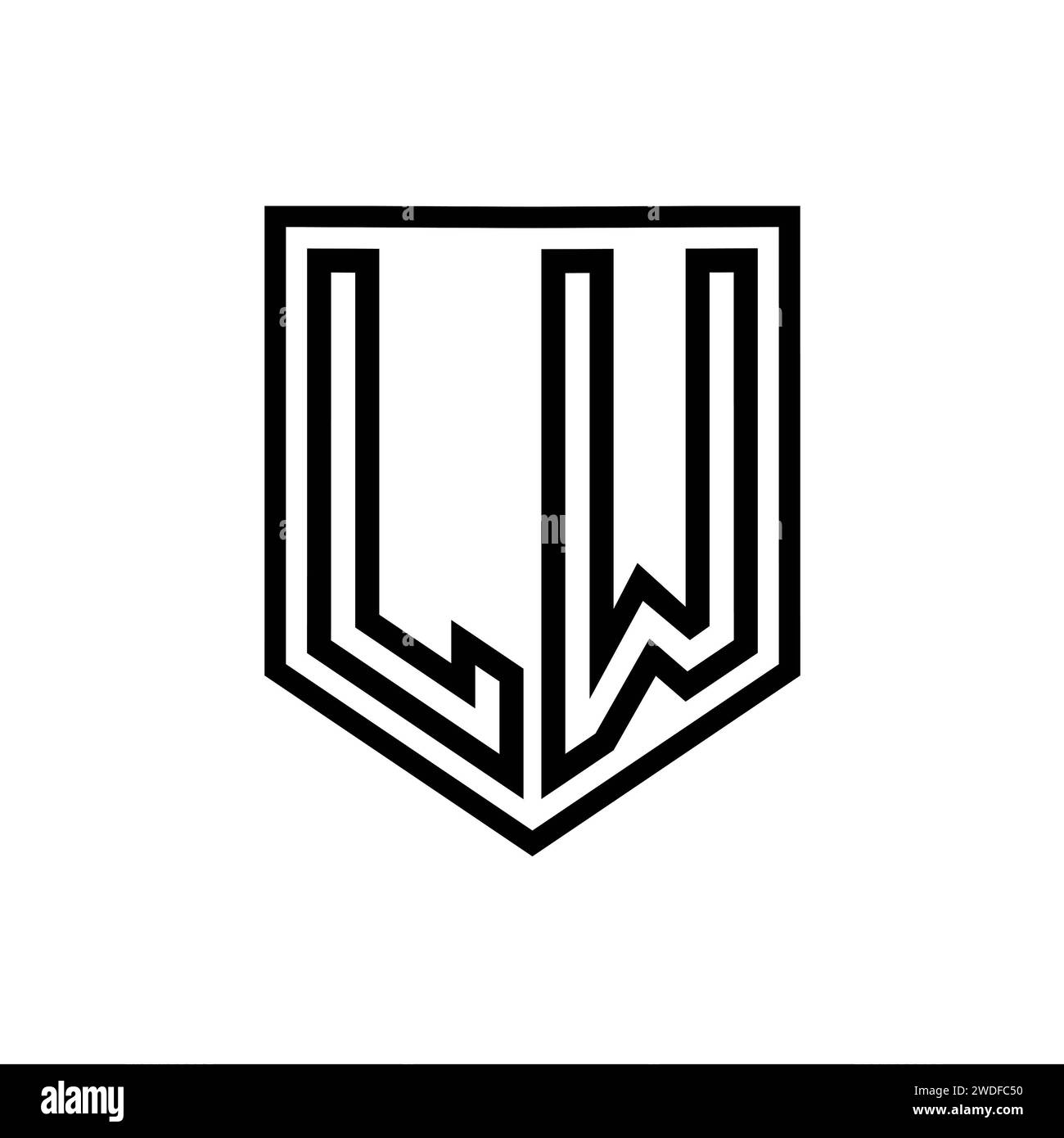 LW Letter Logo monogram shield geometric line inside shield isolated ...