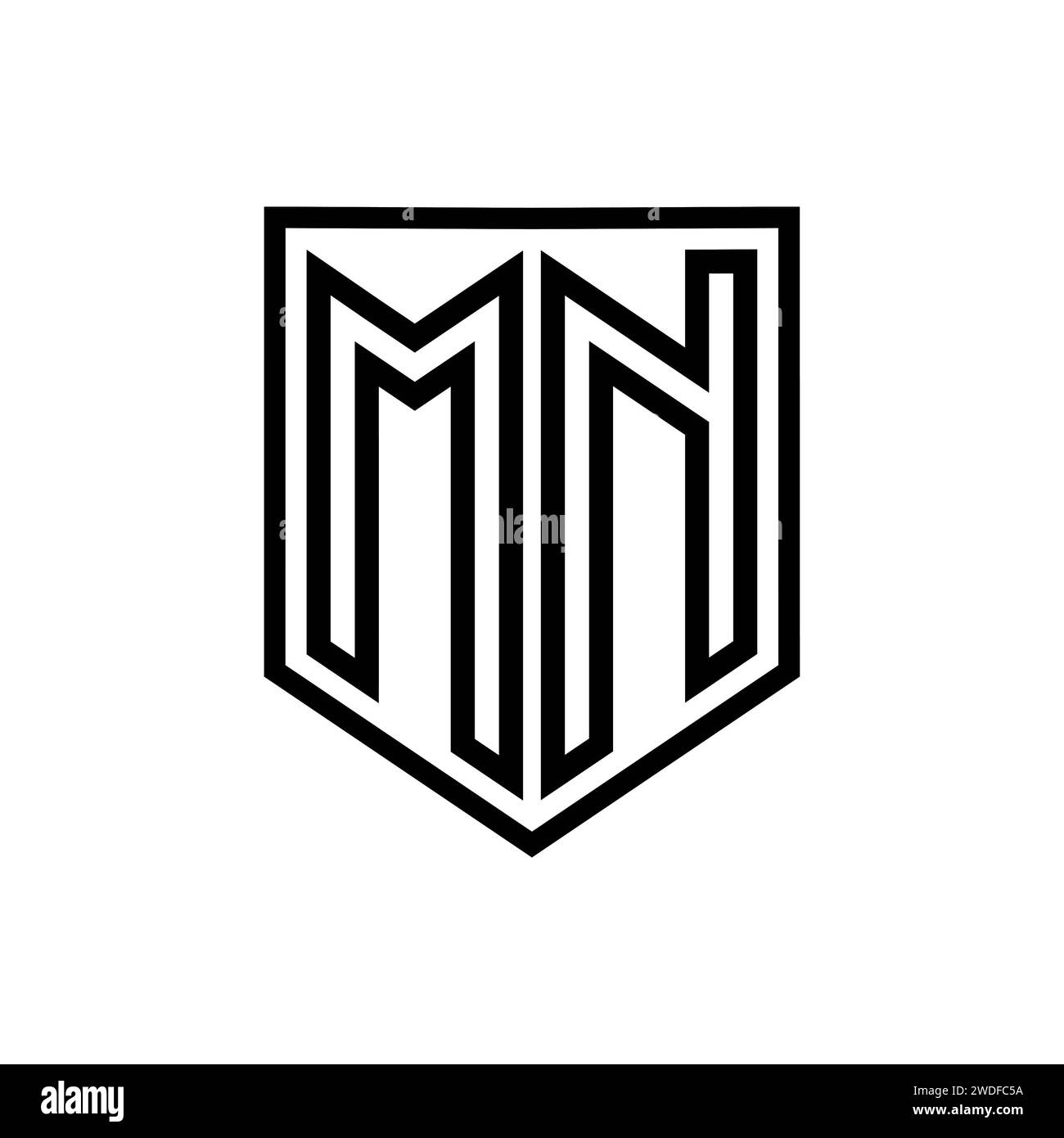 MN Letter Logo monogram shield geometric line inside shield isolated ...