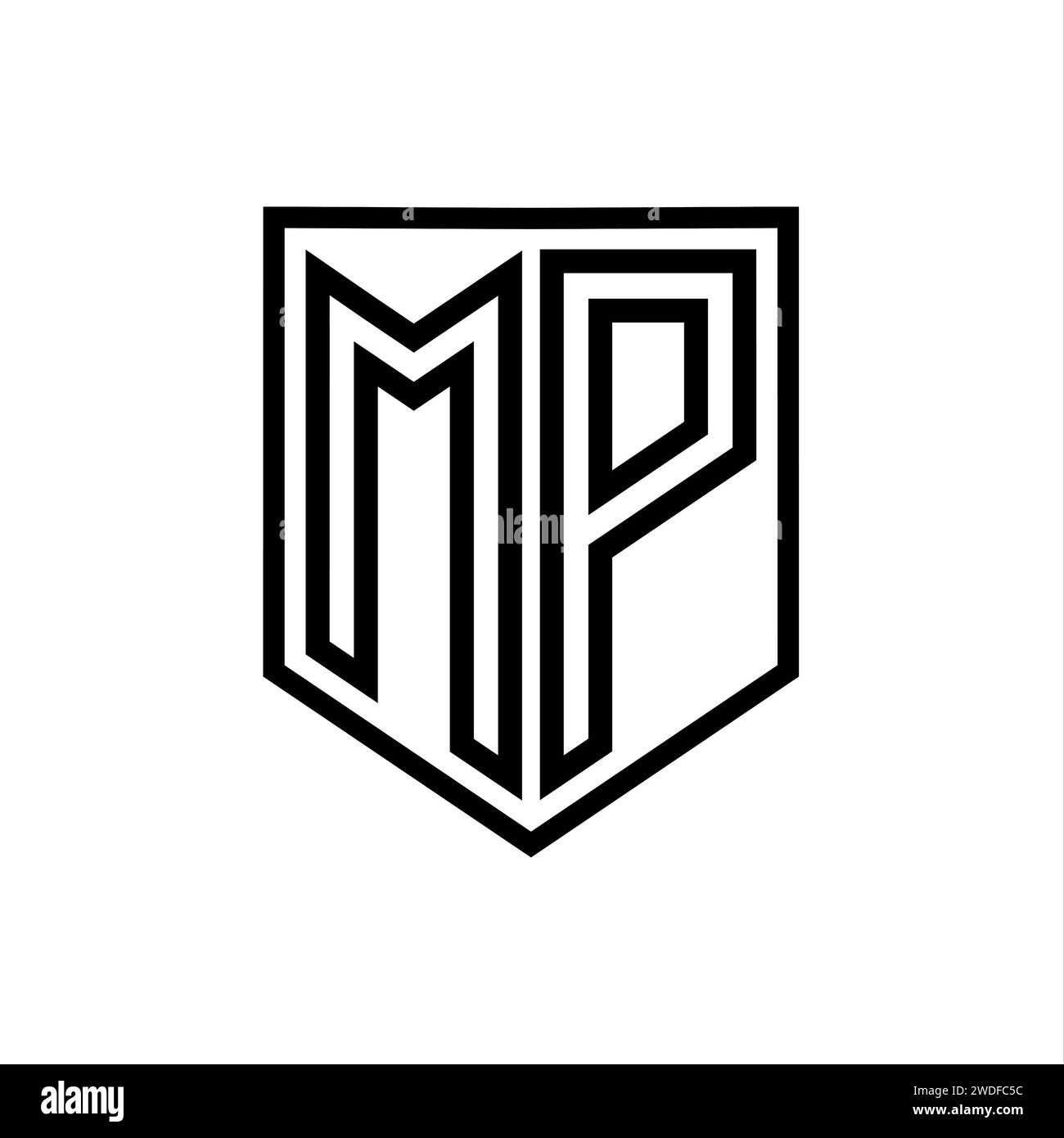 MP Letter Logo monogram shield geometric line inside shield isolated ...