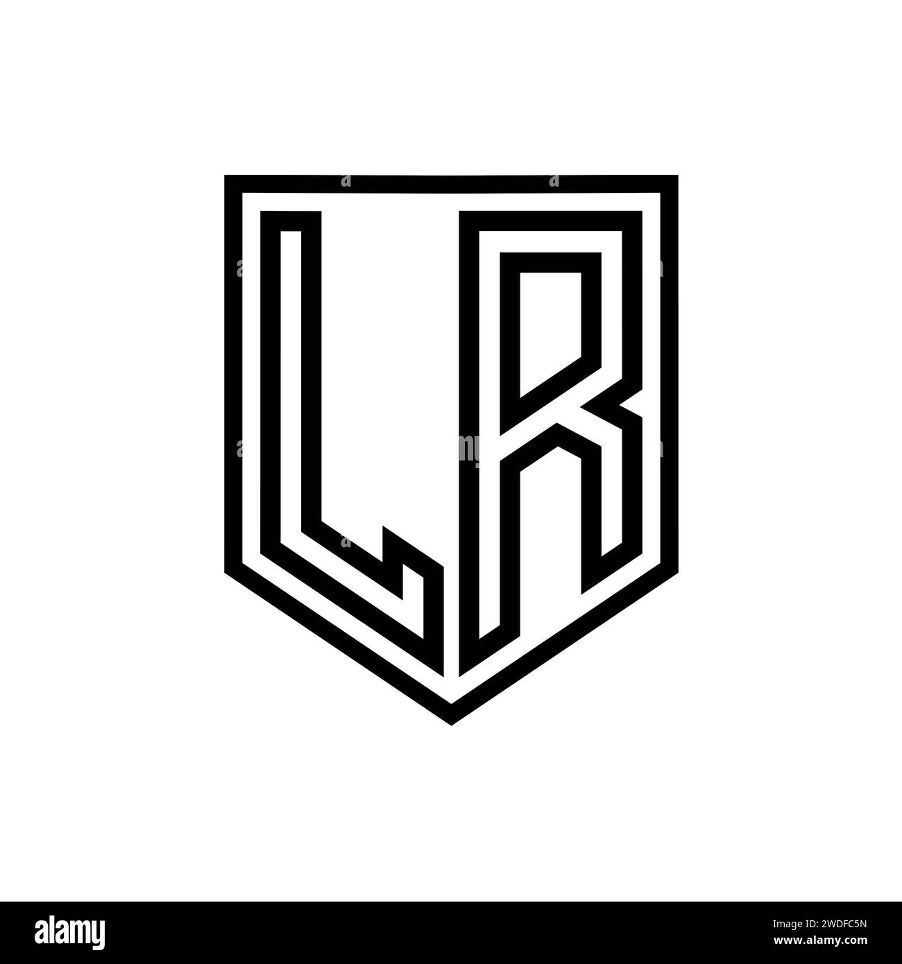 LR Letter Logo monogram shield geometric line inside shield isolated ...