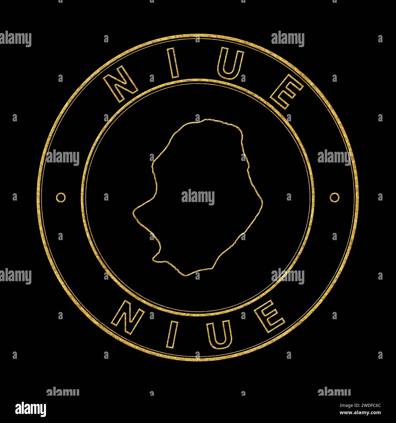 Map of Niue, Golden Stamp Black Background, Clipping Path Stock Photo ...