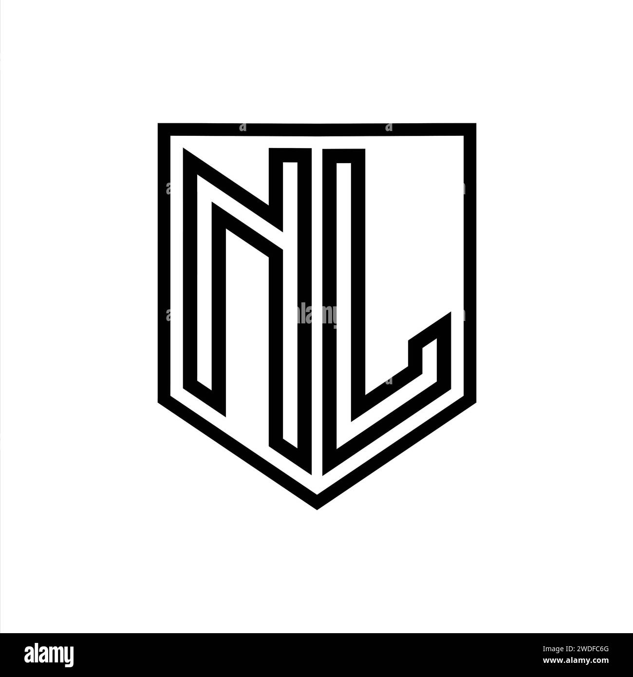 NL Letter Logo monogram shield geometric line inside shield isolated ...