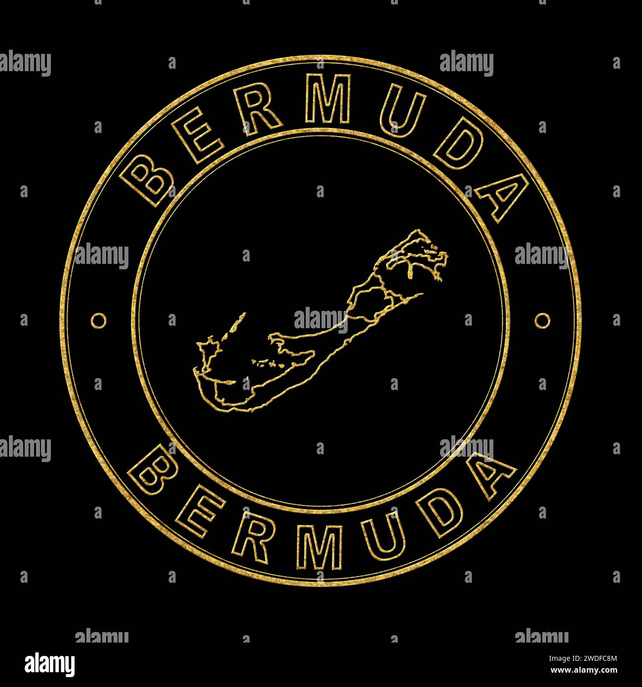 Map of Bermuda, Golden Stamp Black Background, Clipping Path Stock ...