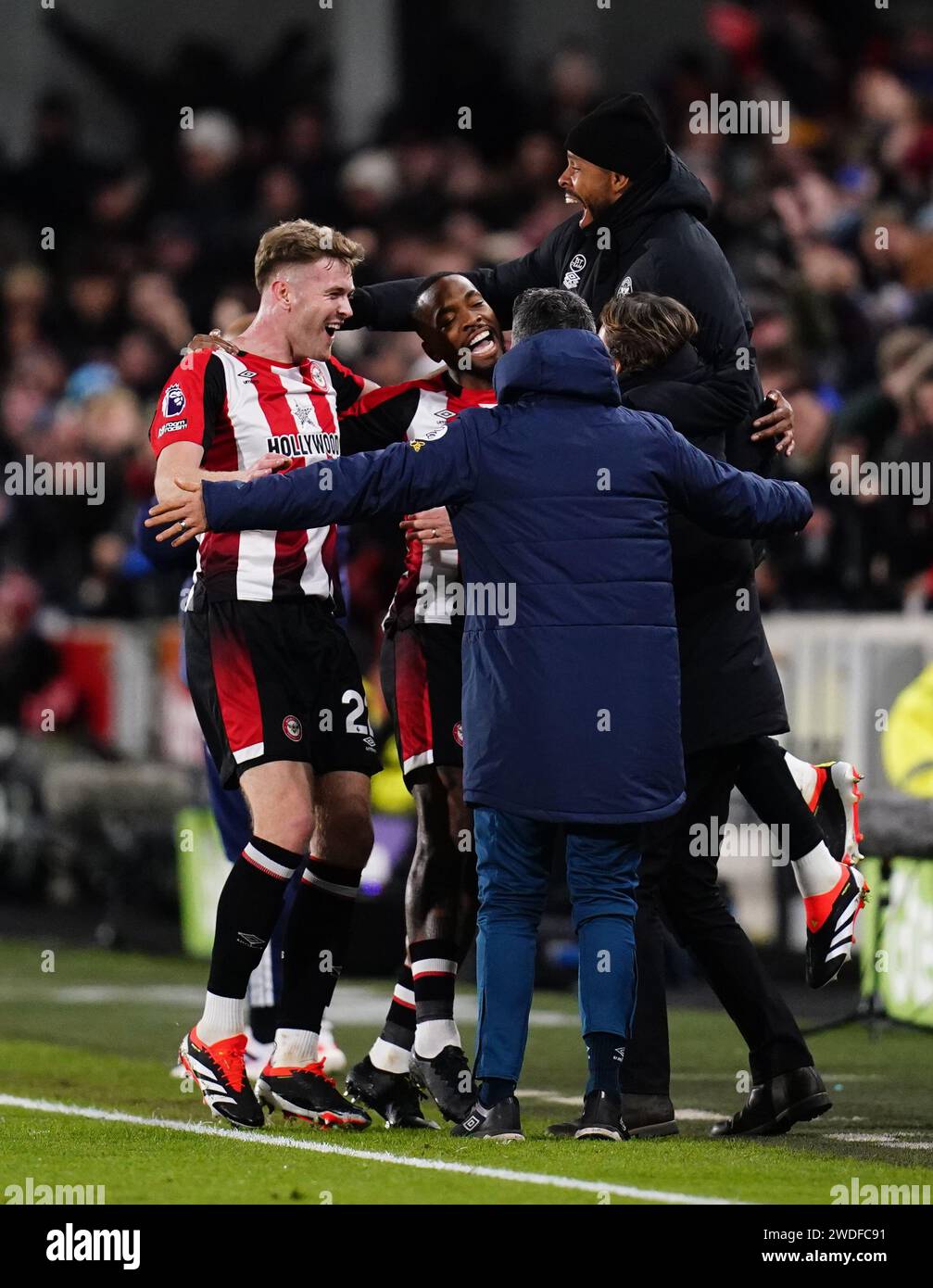 Brentford's Ivan Toney (centre) celebrates with Nathan Collins and the ...