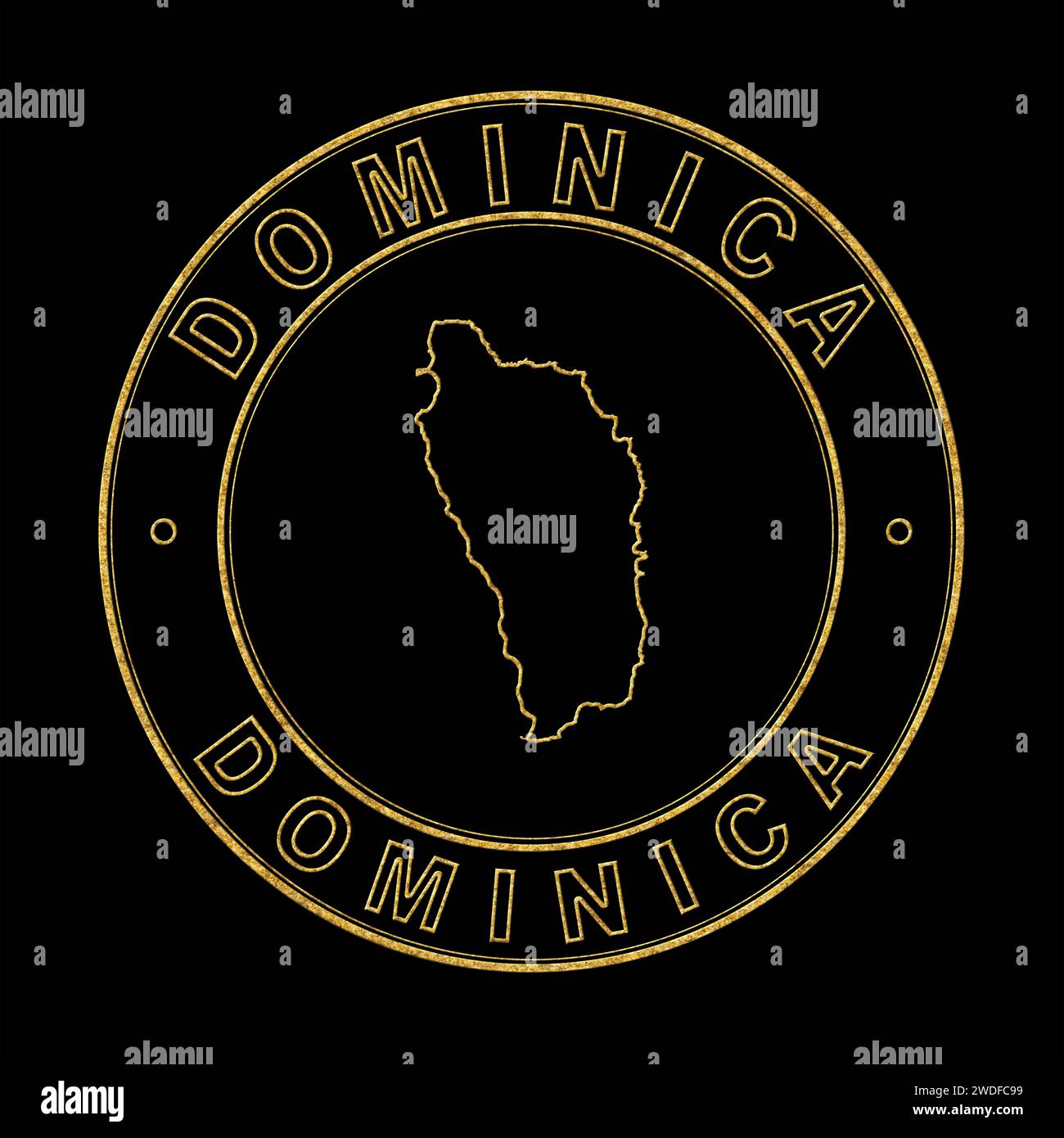 Map of Dominica, Golden Stamp Black Background, Clipping Path Stock ...