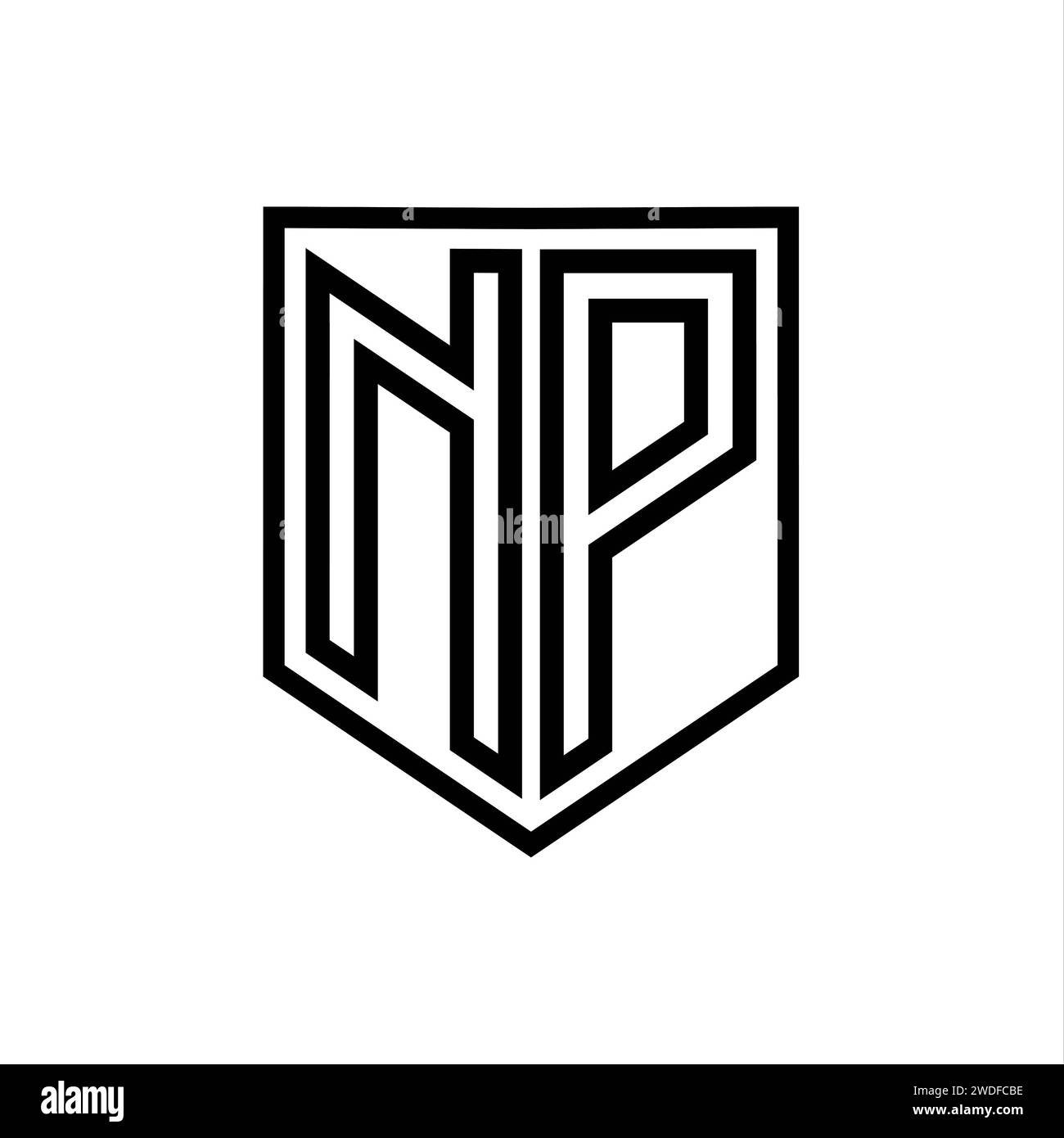 NP Letter Logo monogram shield geometric line inside shield isolated ...