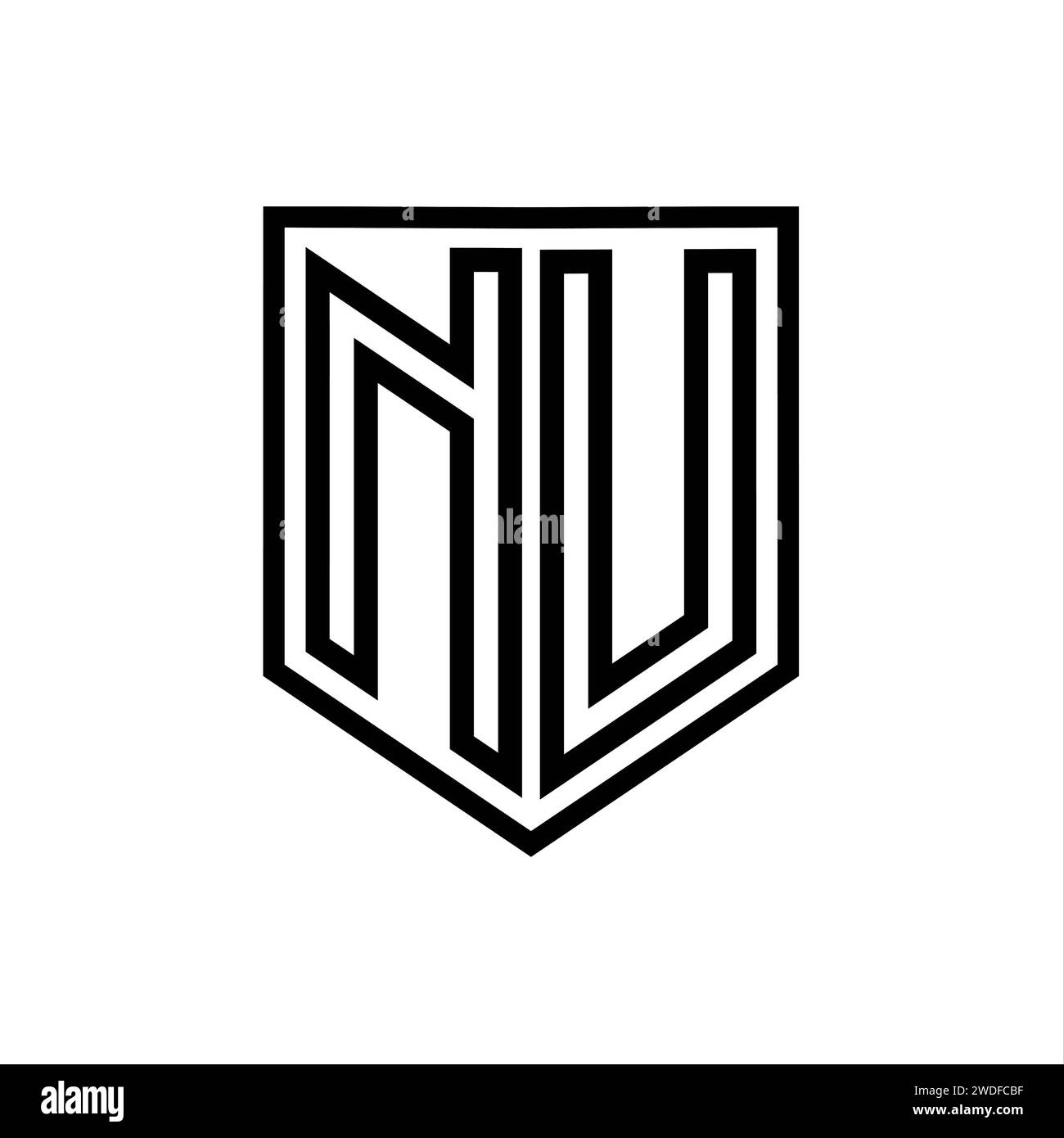 NU Letter Logo monogram shield geometric line inside shield isolated style design template Stock ...