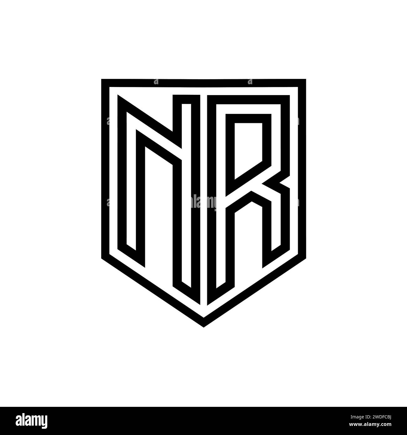 NR Letter Logo monogram shield geometric line inside shield isolated ...