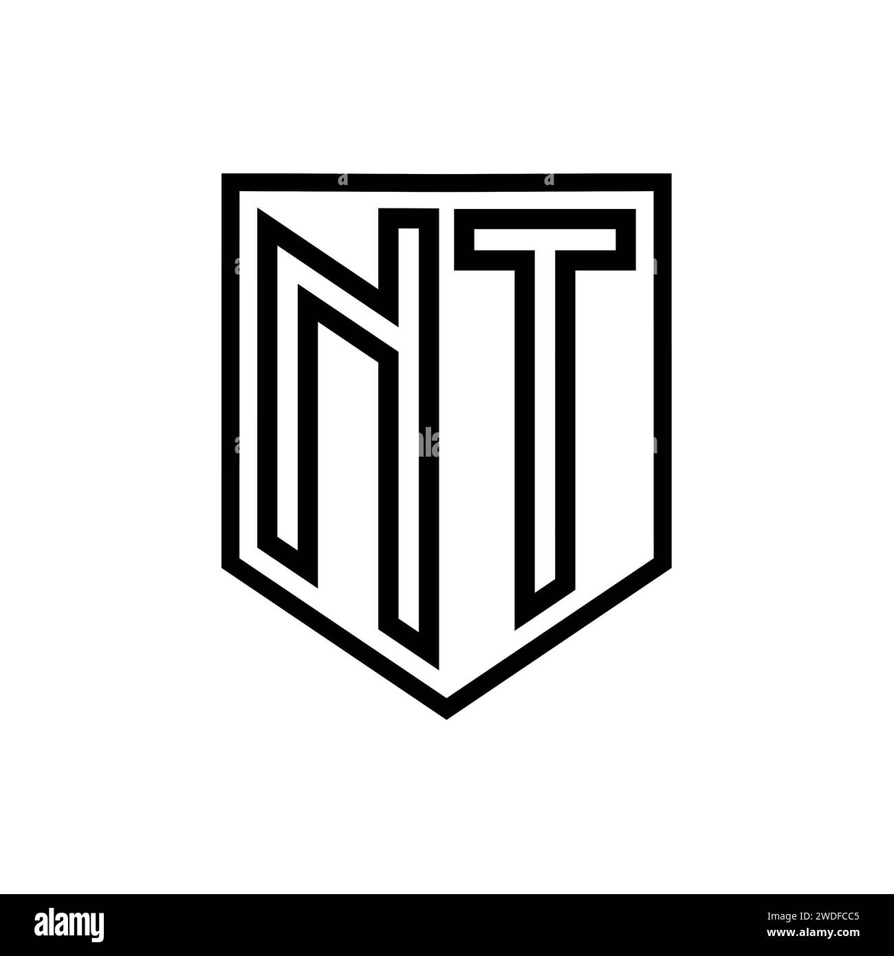 NT Letter Logo monogram shield geometric line inside shield isolated ...