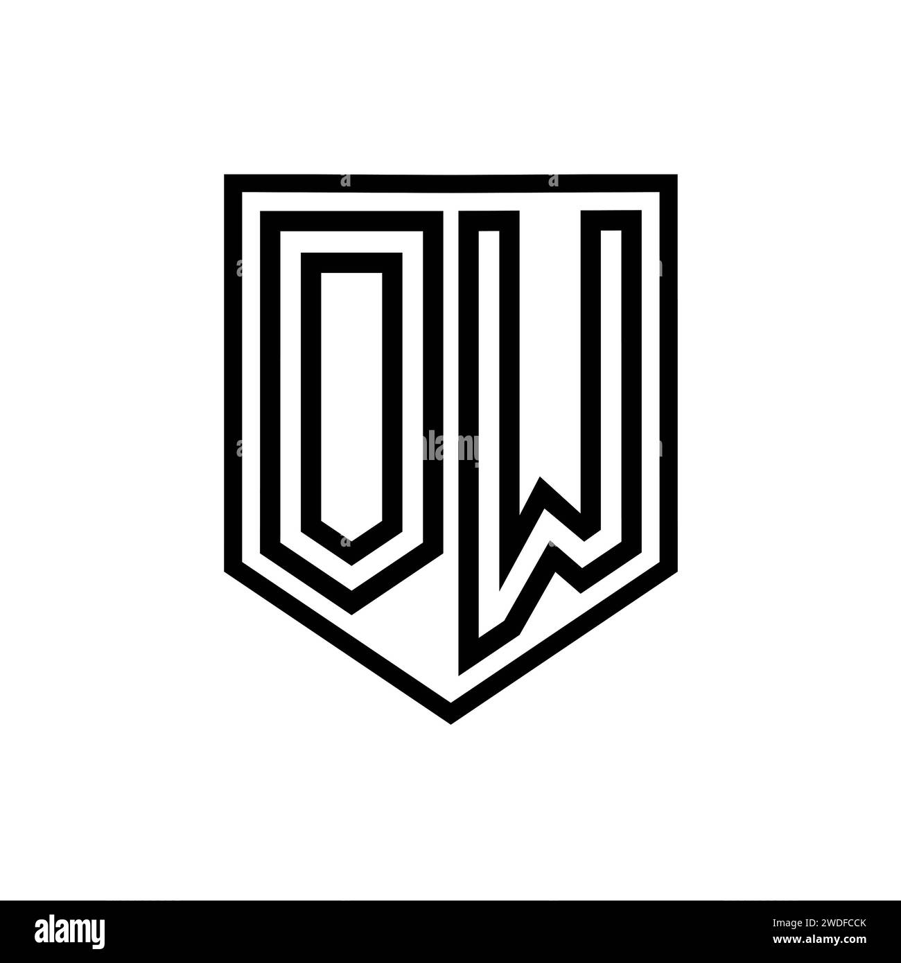 OW Letter Logo monogram shield geometric line inside shield isolated style design template Stock ...