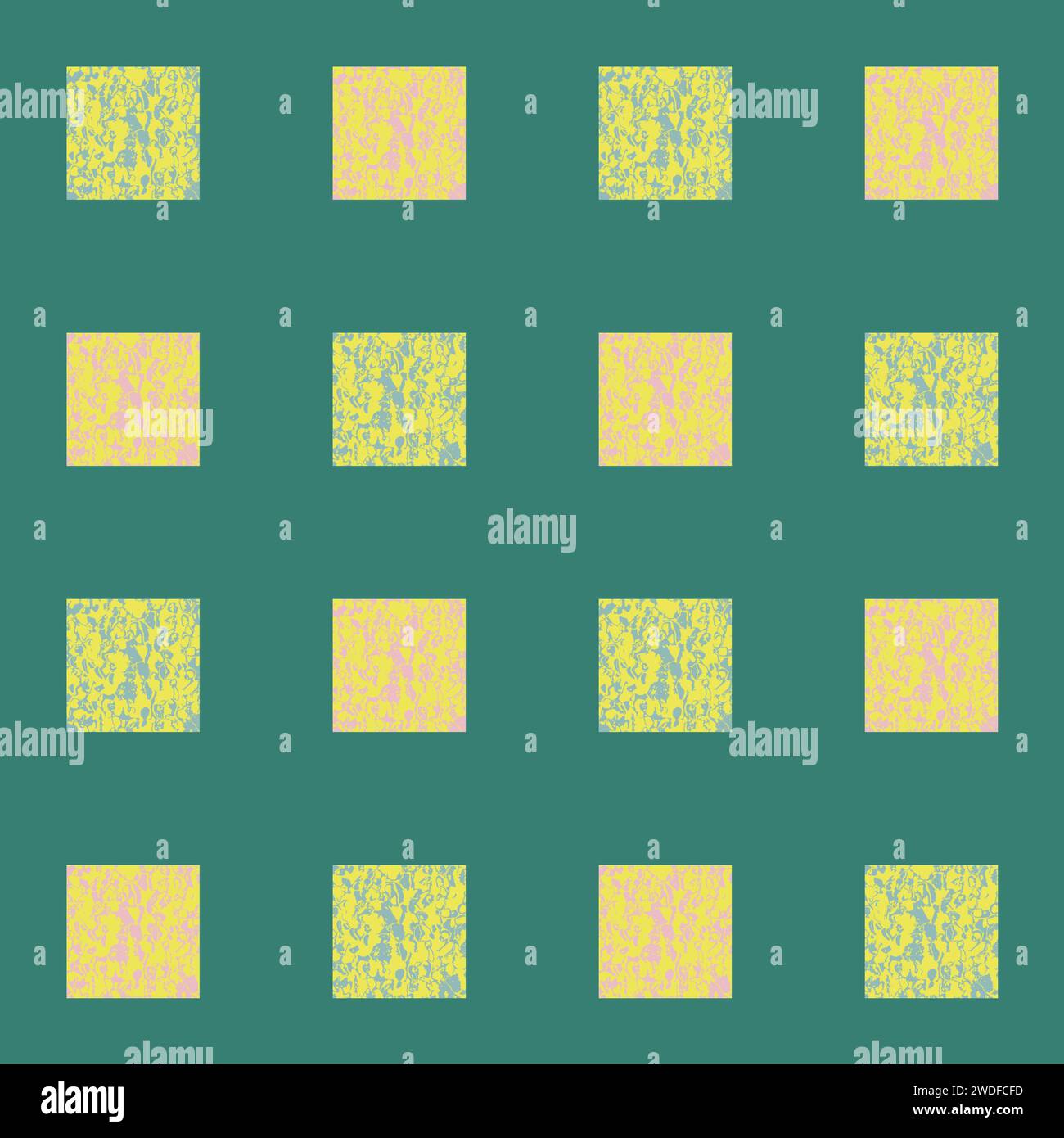 Seamless pattern on a green background yellow squares with river soil ...
