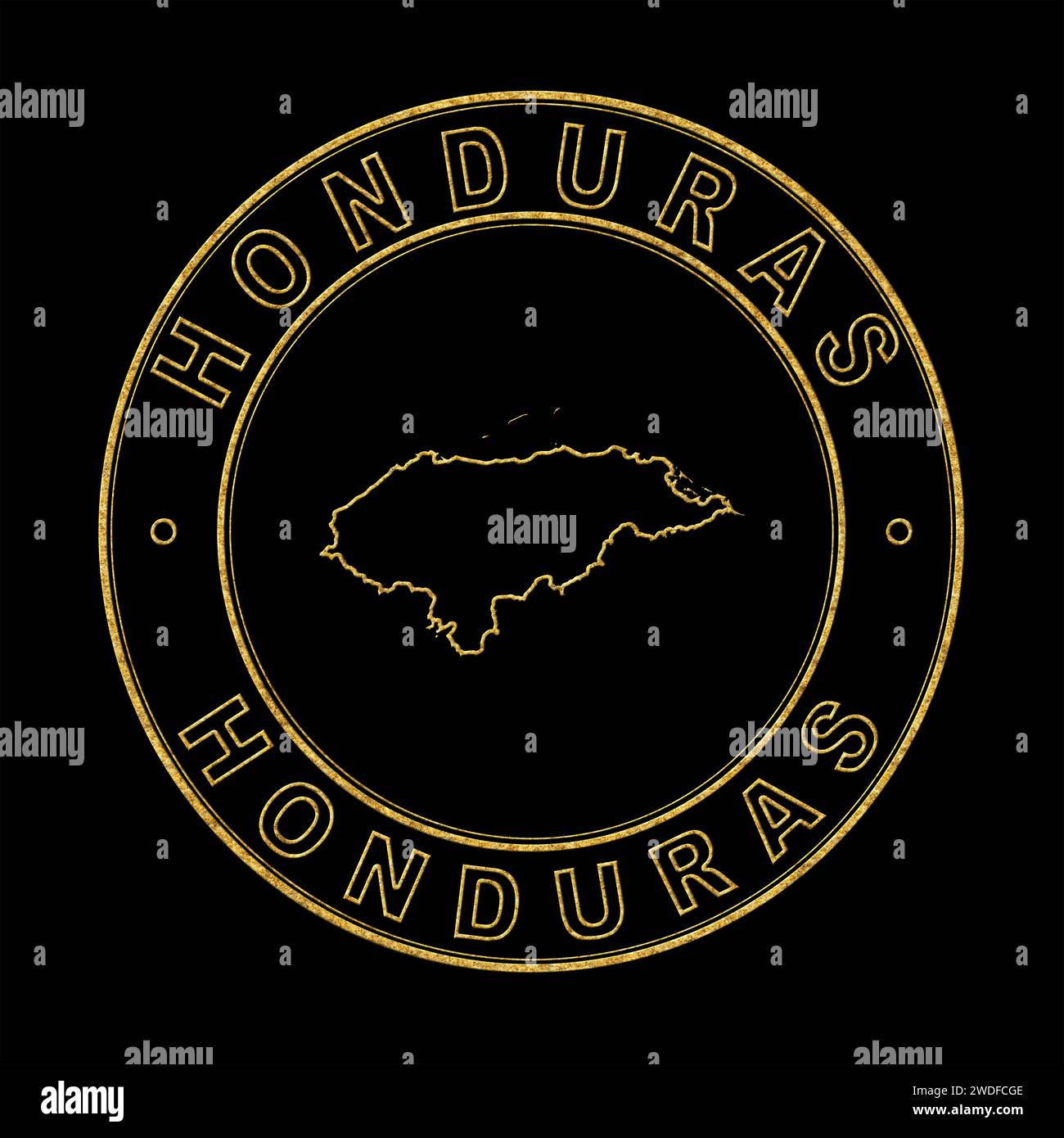 Map of Honduras, Golden Stamp Black Background, Clipping Path Stock ...
