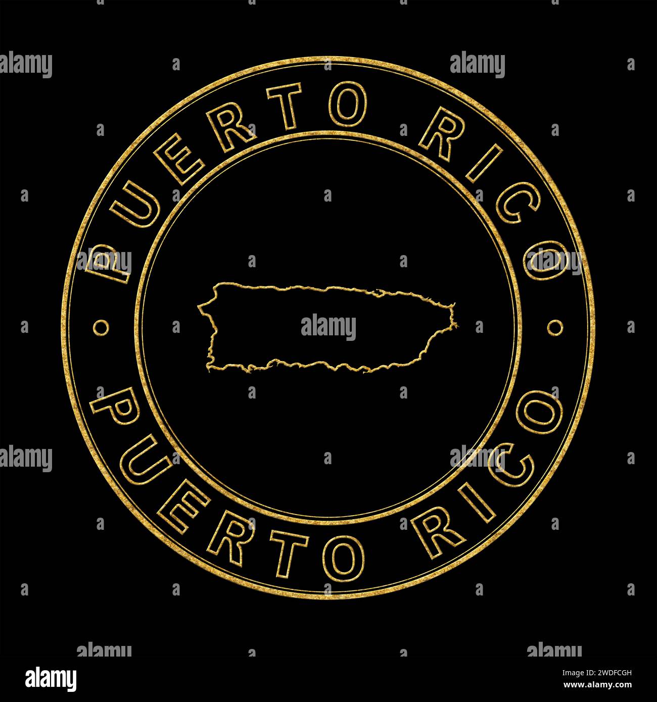 Map of Puerto Rico, Golden Stamp Black Background, Clipping Path Stock ...
