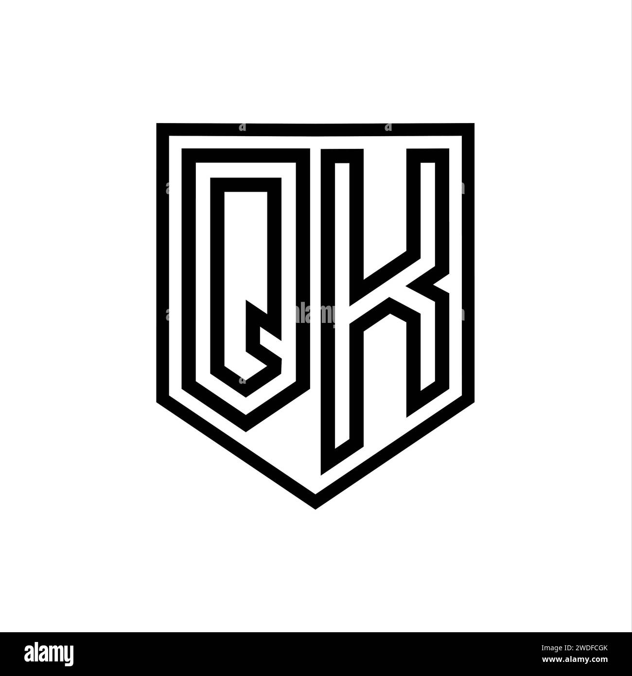 QK Letter Logo monogram shield geometric line inside shield isolated ...