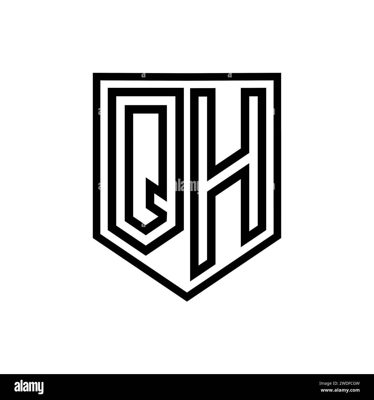QH Letter Logo monogram shield geometric line inside shield isolated ...