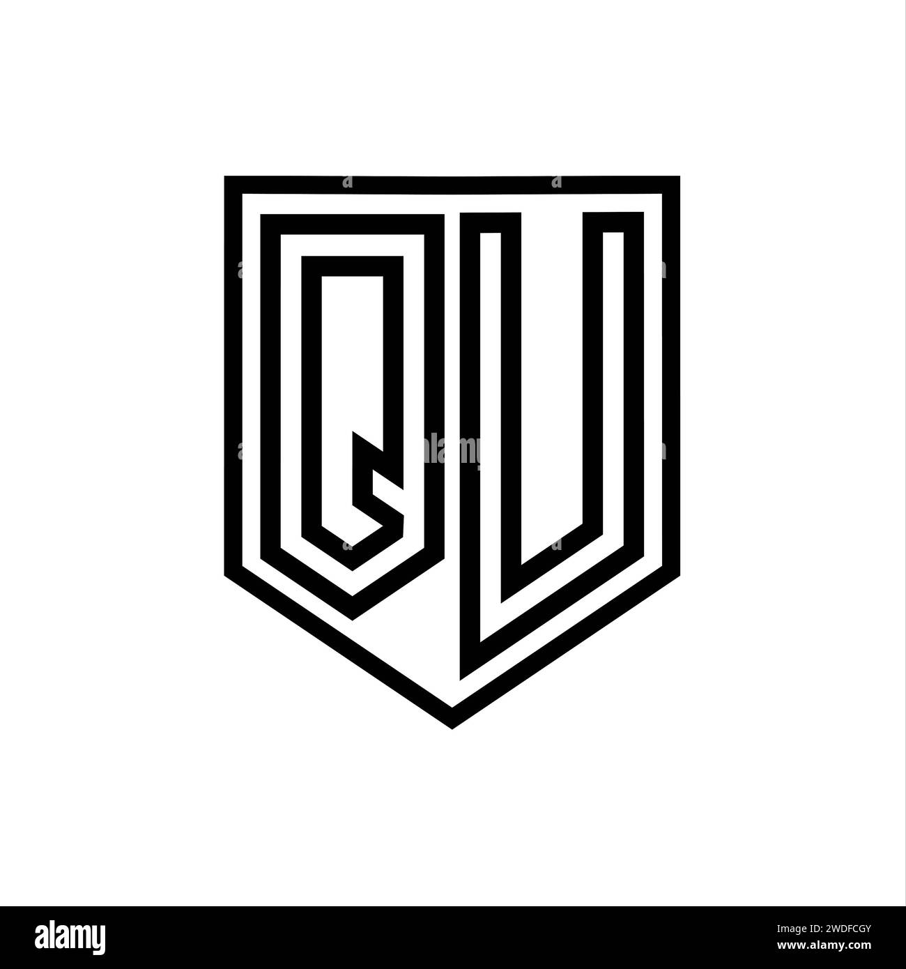 QU Letter Logo monogram shield geometric line inside shield isolated style design template Stock ...