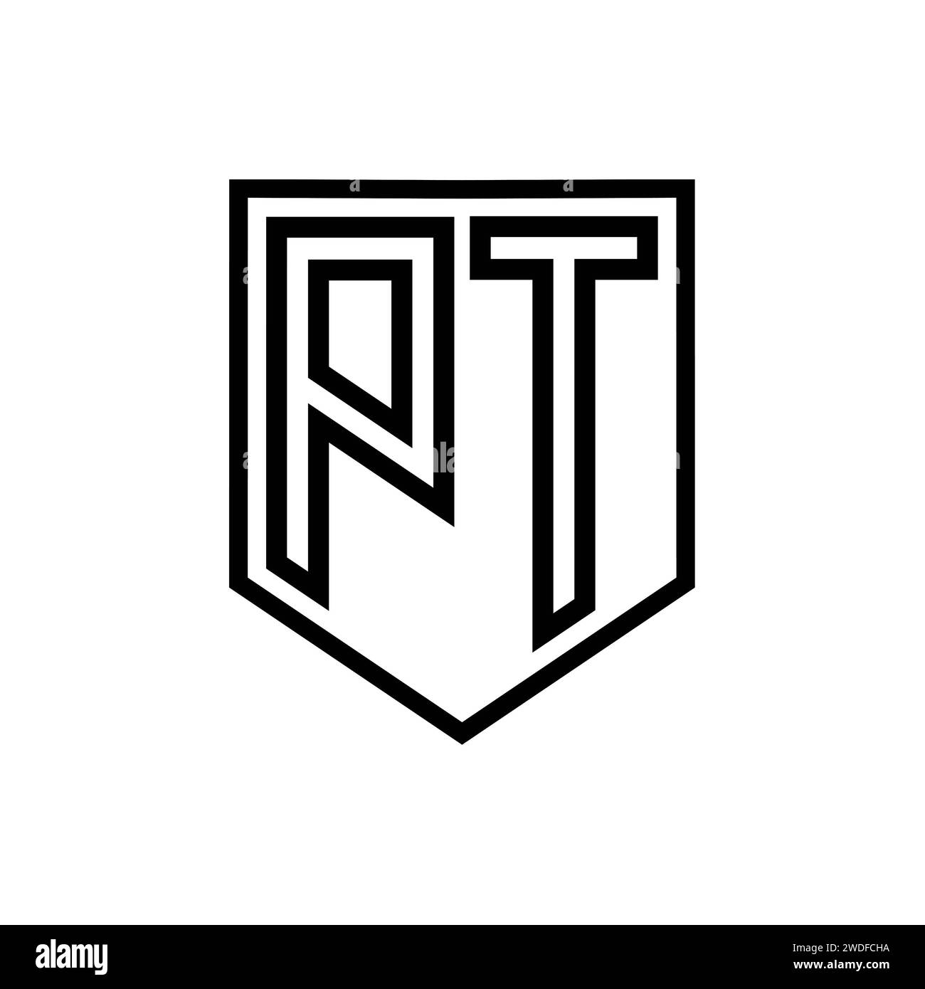 PT Letter Logo monogram shield geometric line inside shield isolated style design template Stock ...