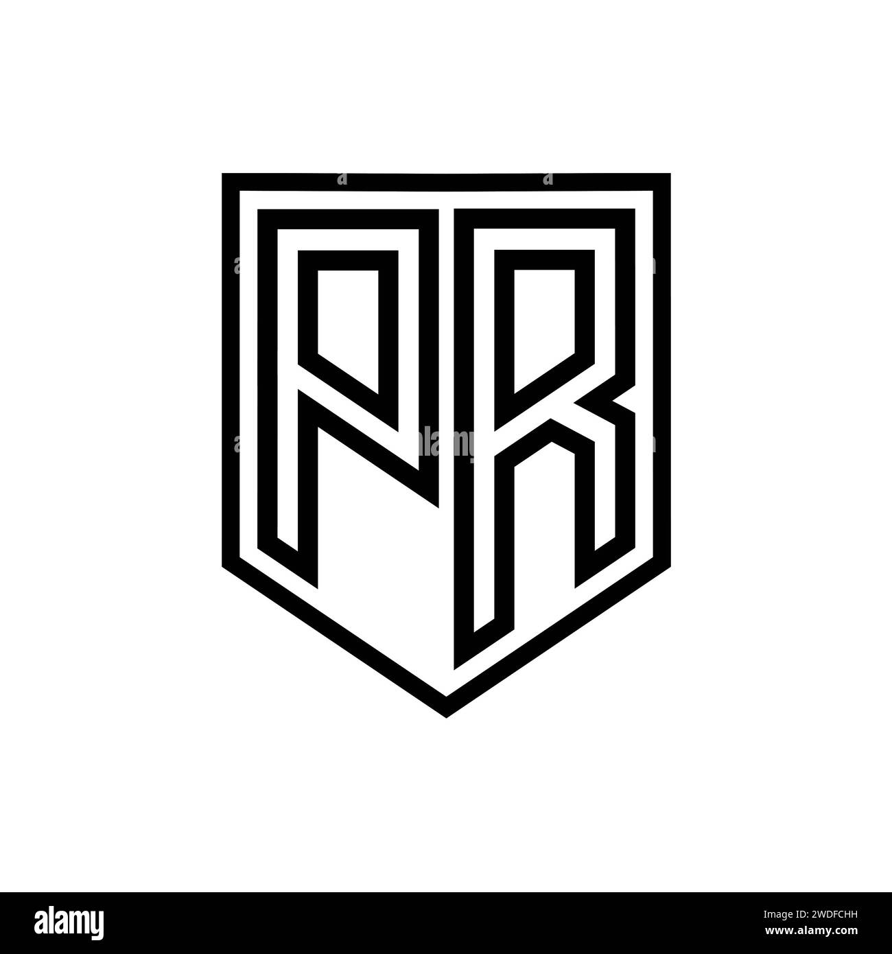 PR Letter Logo monogram shield geometric line inside shield isolated ...
