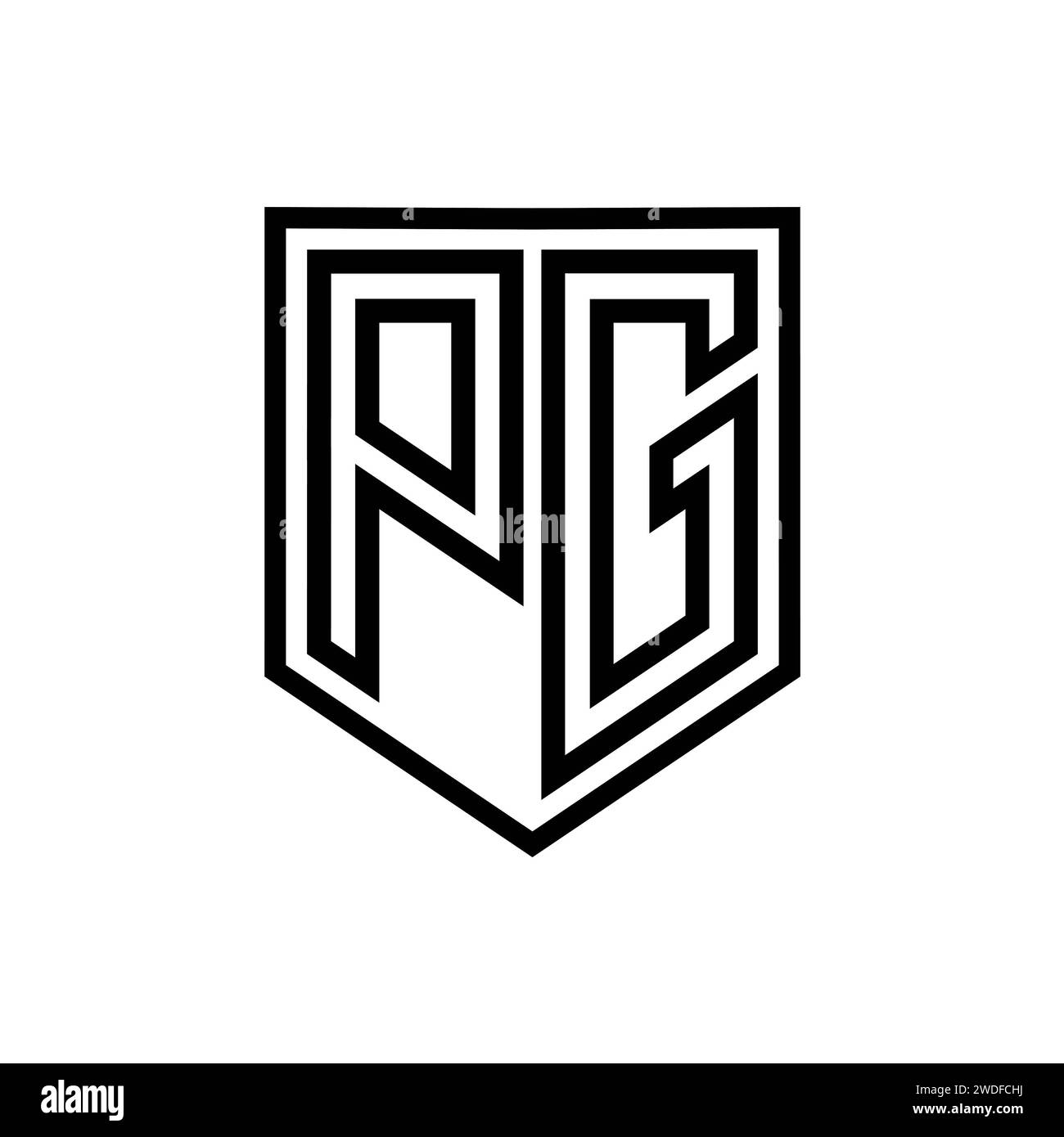 PG Letter Logo monogram shield geometric line inside shield isolated ...