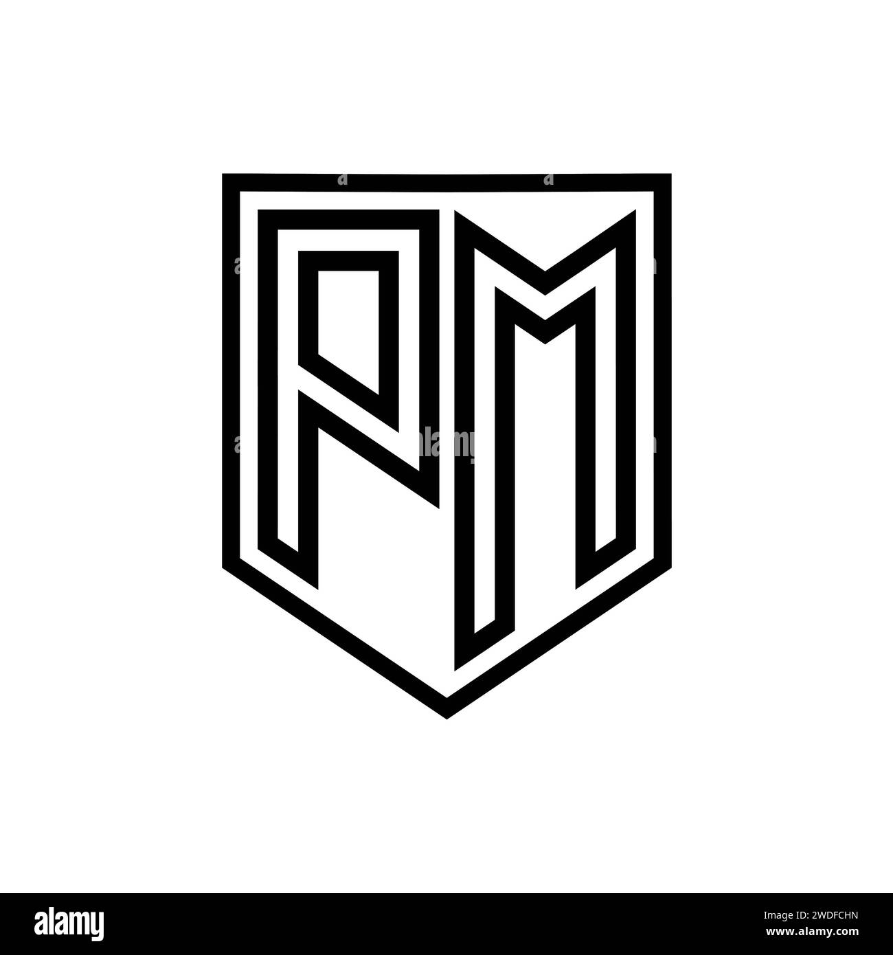 PM Letter Logo monogram shield geometric line inside shield isolated ...