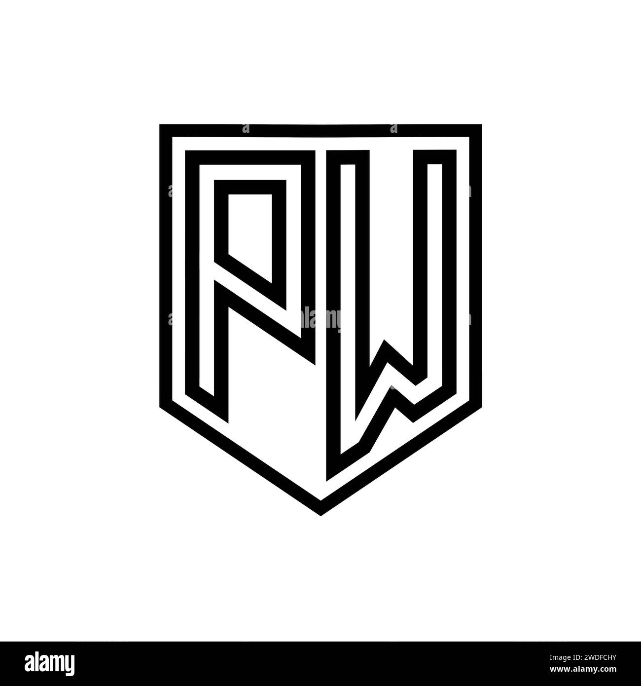 PW Letter Logo monogram shield geometric line inside shield isolated ...