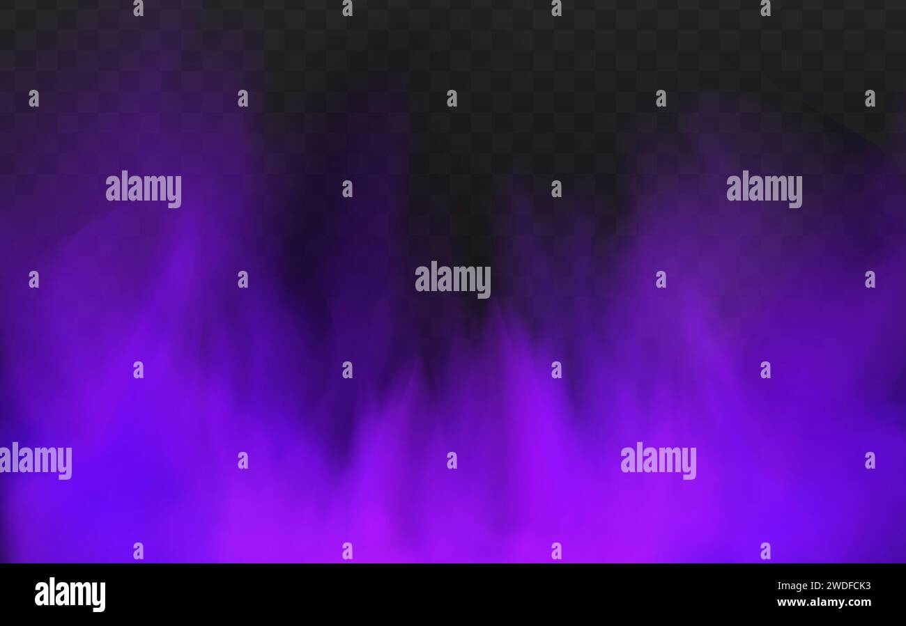 Realistic neon magic mist steam on a transparent dark background.Scary ...