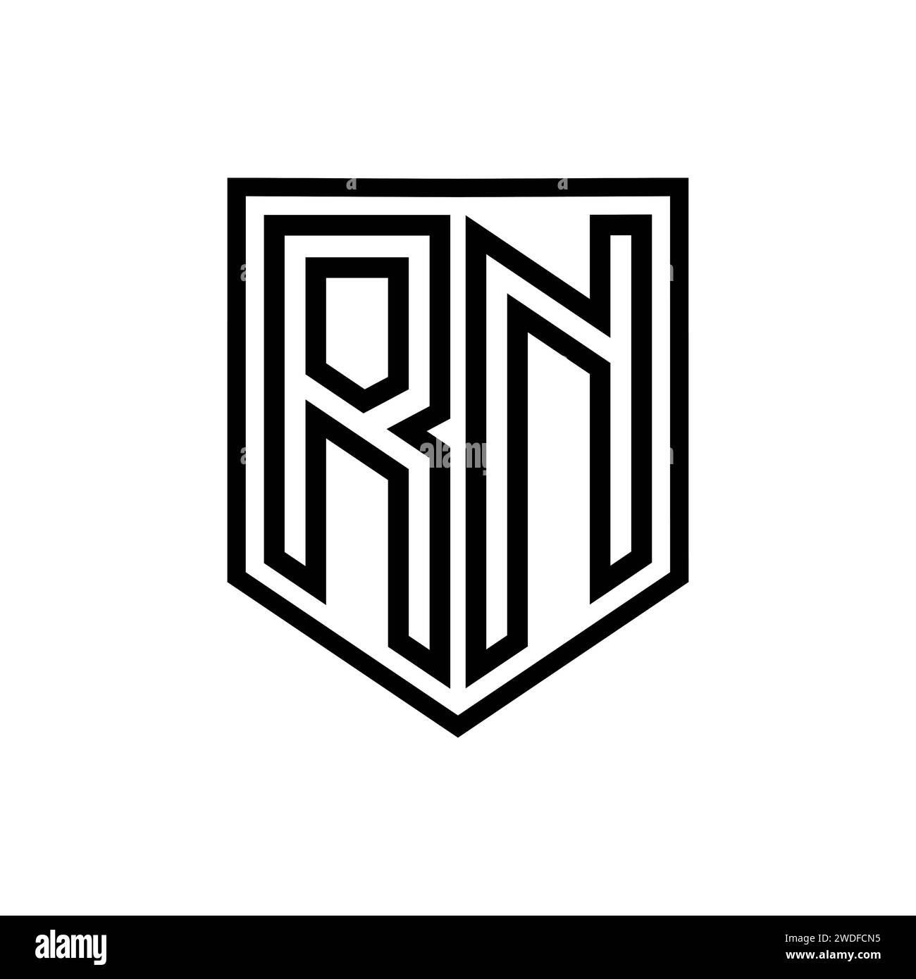 RN Letter Logo monogram shield geometric line inside shield isolated ...