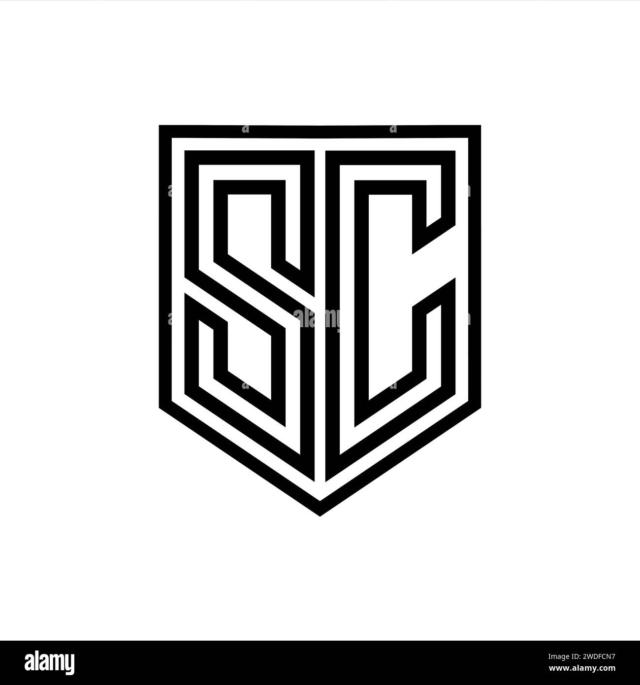 SC Letter Logo monogram shield geometric line inside shield isolated ...