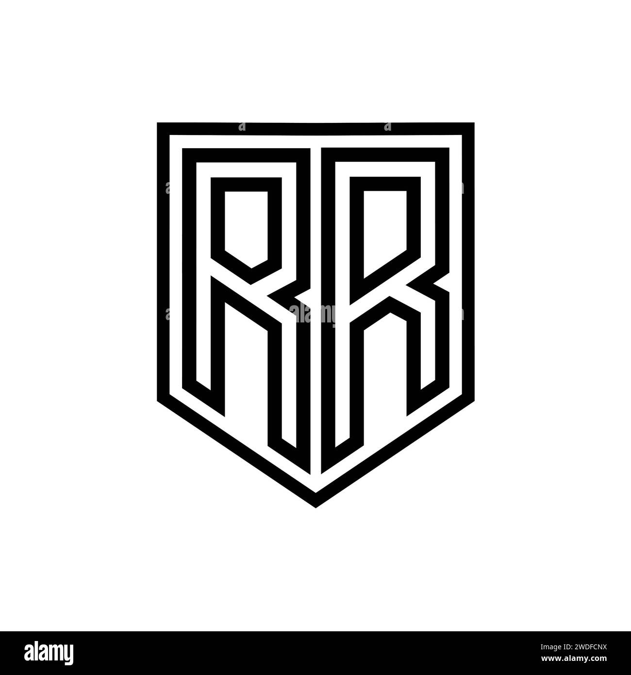 RR Letter Logo monogram shield geometric line inside shield isolated ...