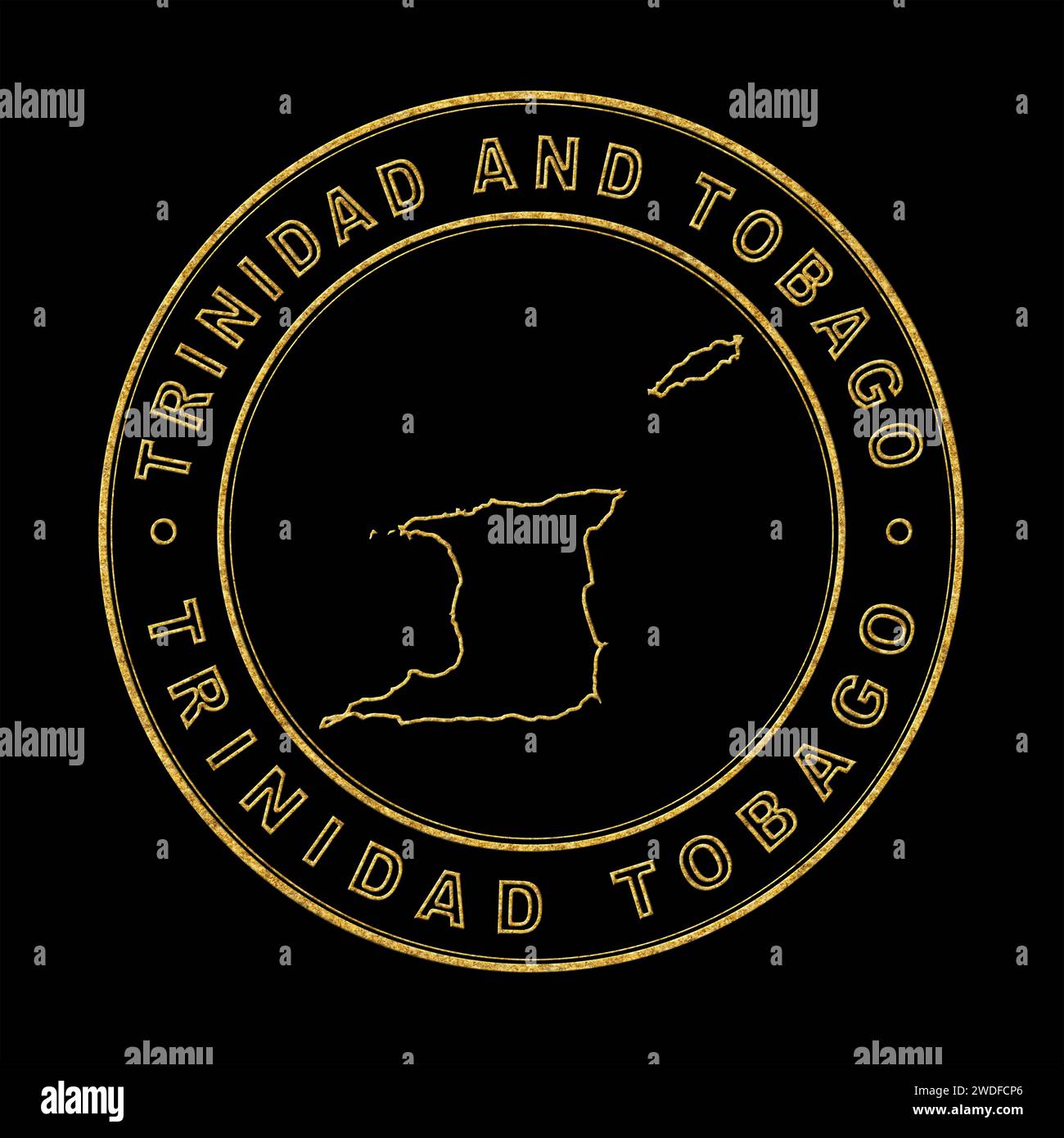 Map of Trinidad and Tobago, Golden Stamp Black Background, Clipping ...