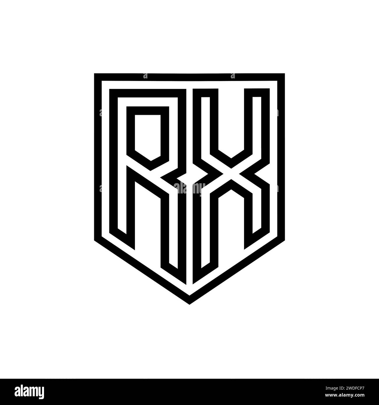 RX Letter Logo monogram shield geometric line inside shield isolated ...
