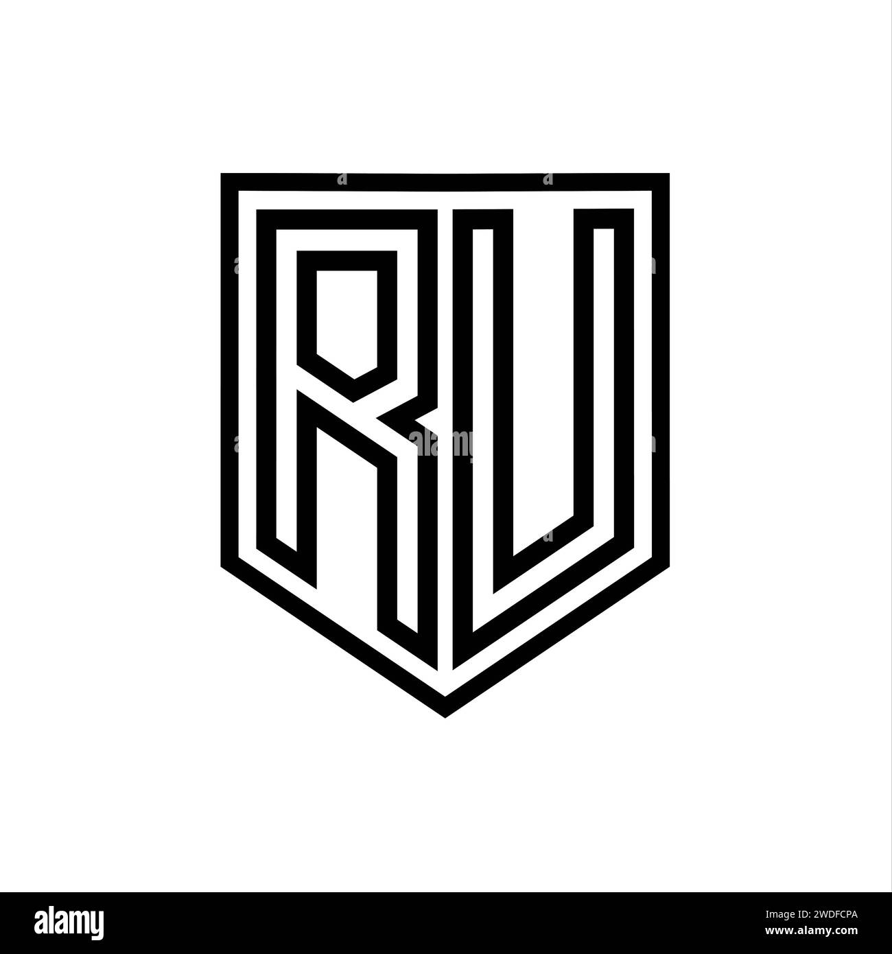 RU Letter Logo monogram shield geometric line inside shield isolated ...
