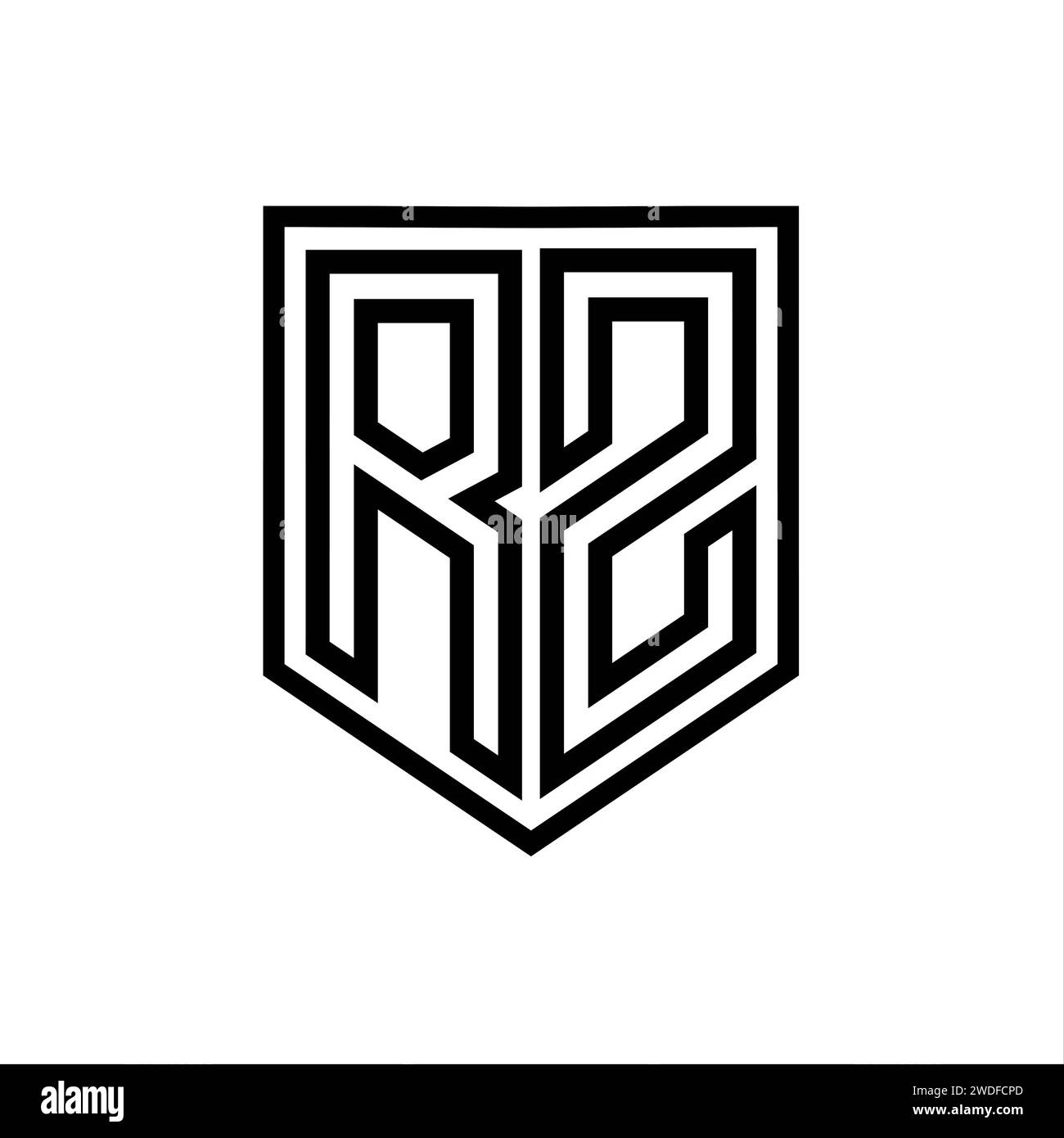 RZ Letter Logo monogram shield geometric line inside shield isolated ...