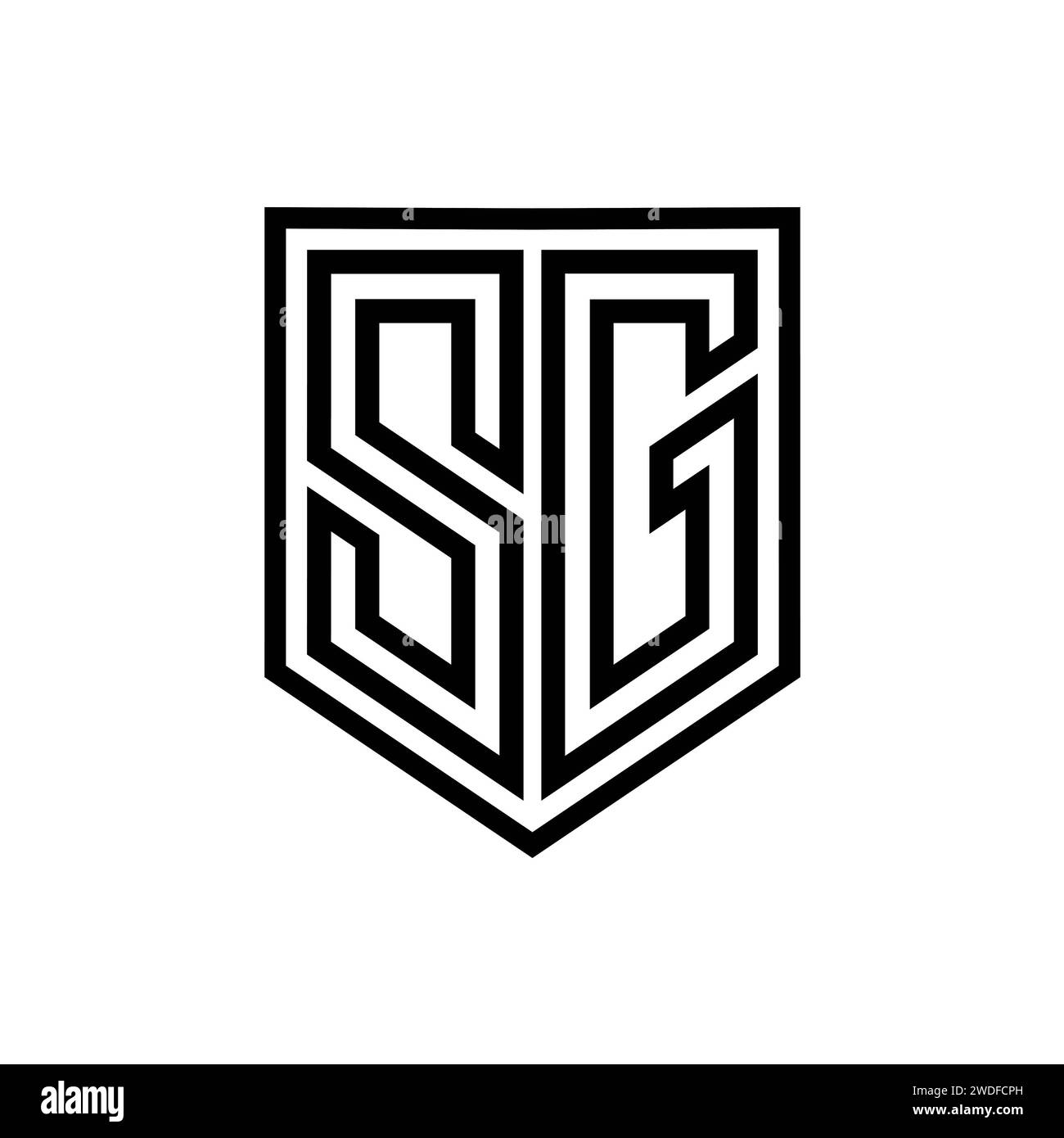 SG Letter Logo monogram shield geometric line inside shield isolated ...