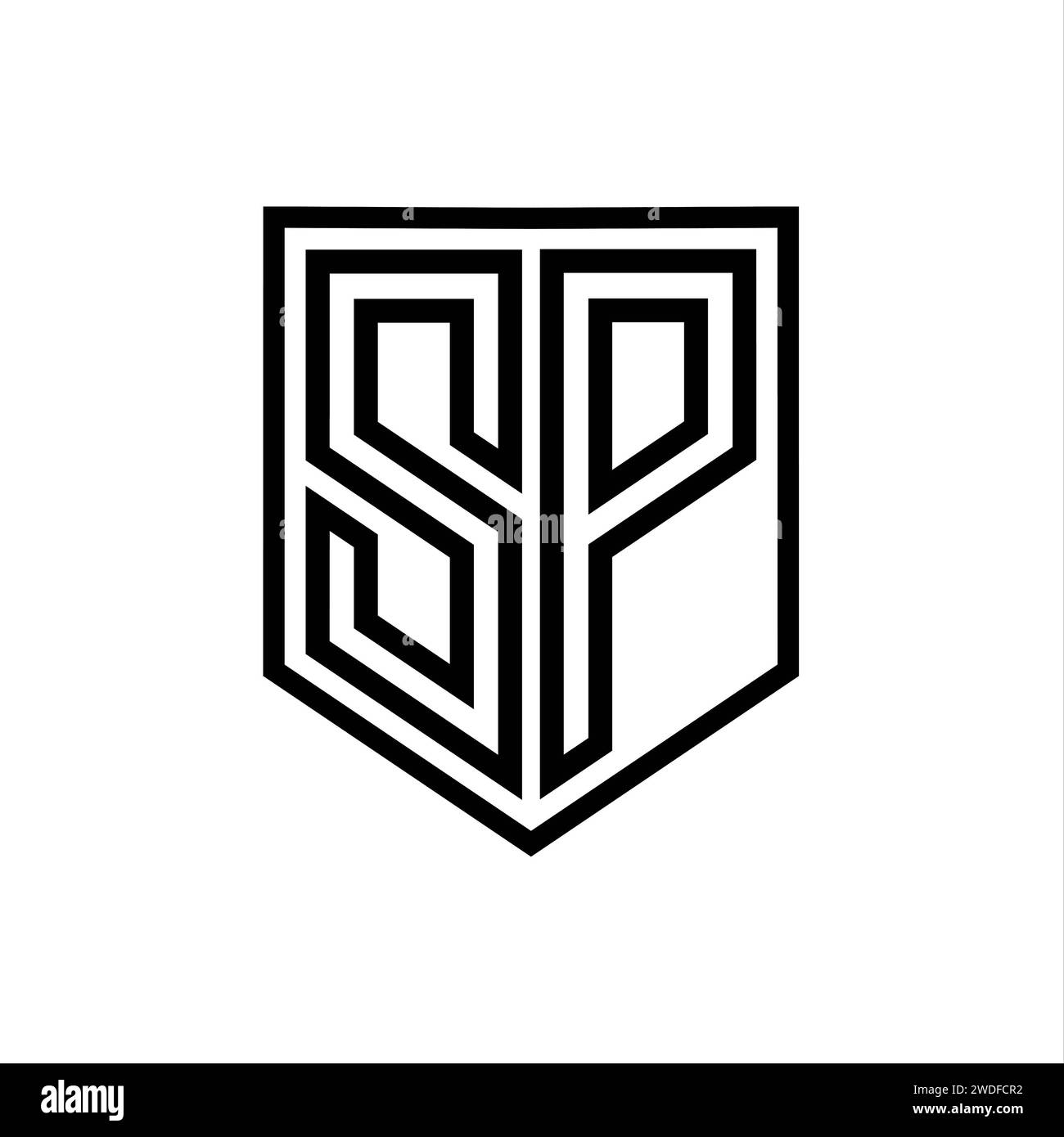 SP Letter Logo monogram shield geometric line inside shield isolated ...