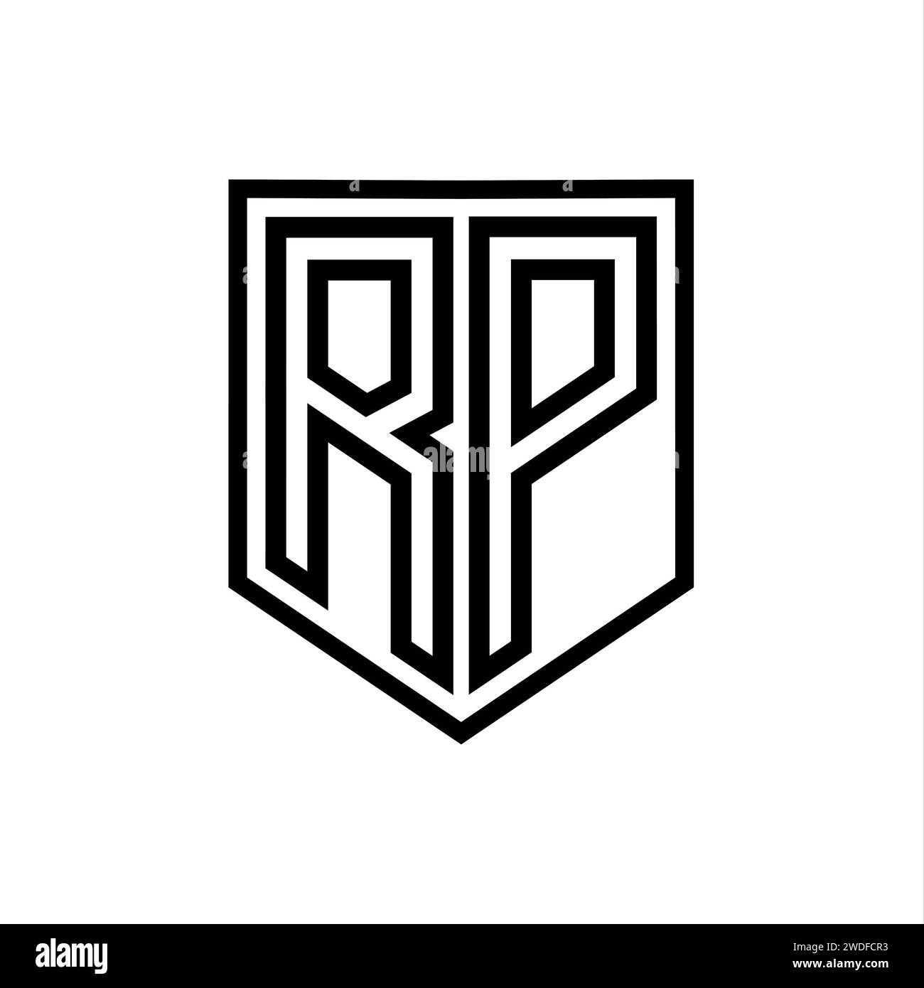 RP Letter Logo monogram shield geometric line inside shield isolated ...