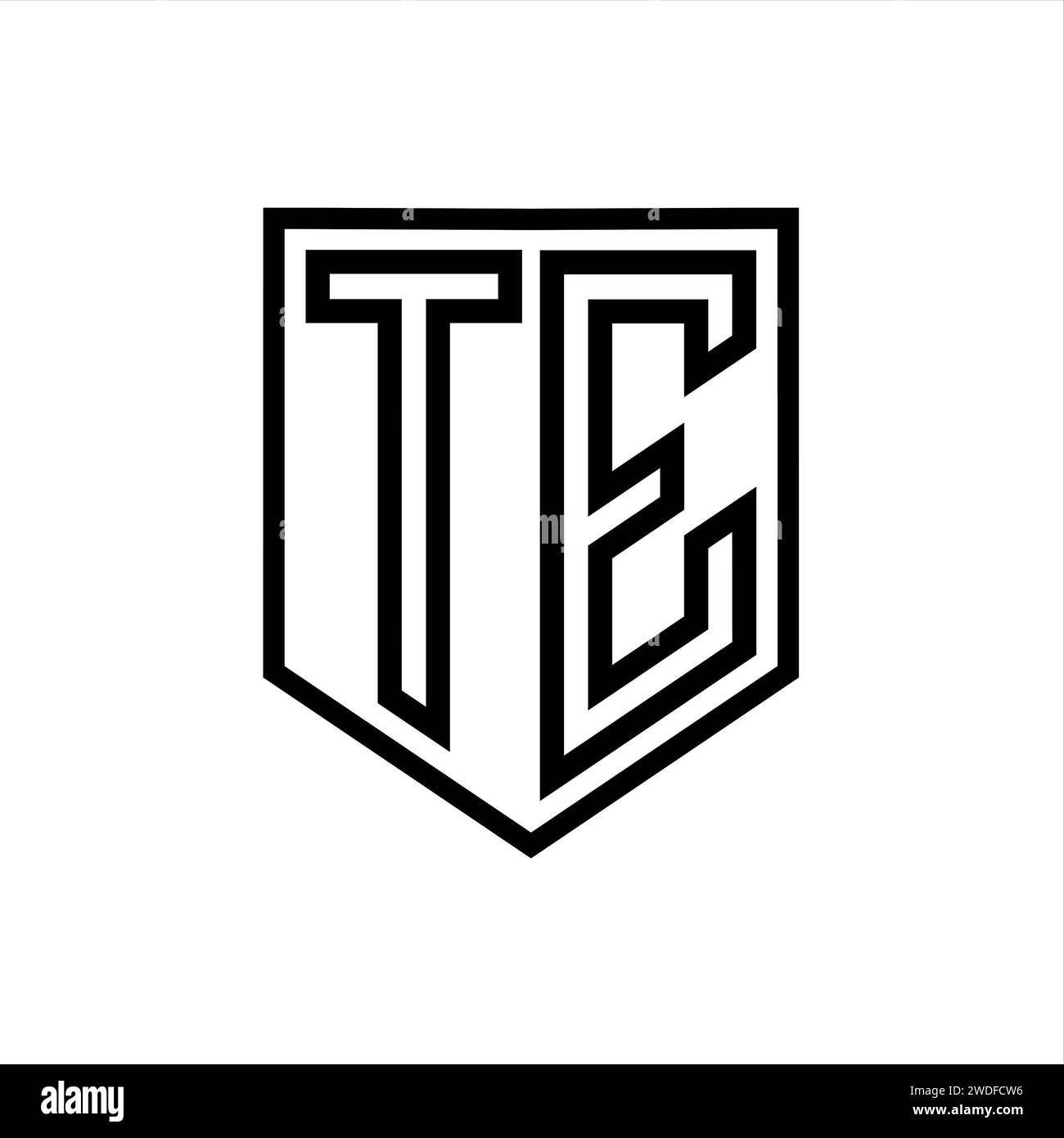 TE Letter Logo monogram shield geometric line inside shield isolated ...
