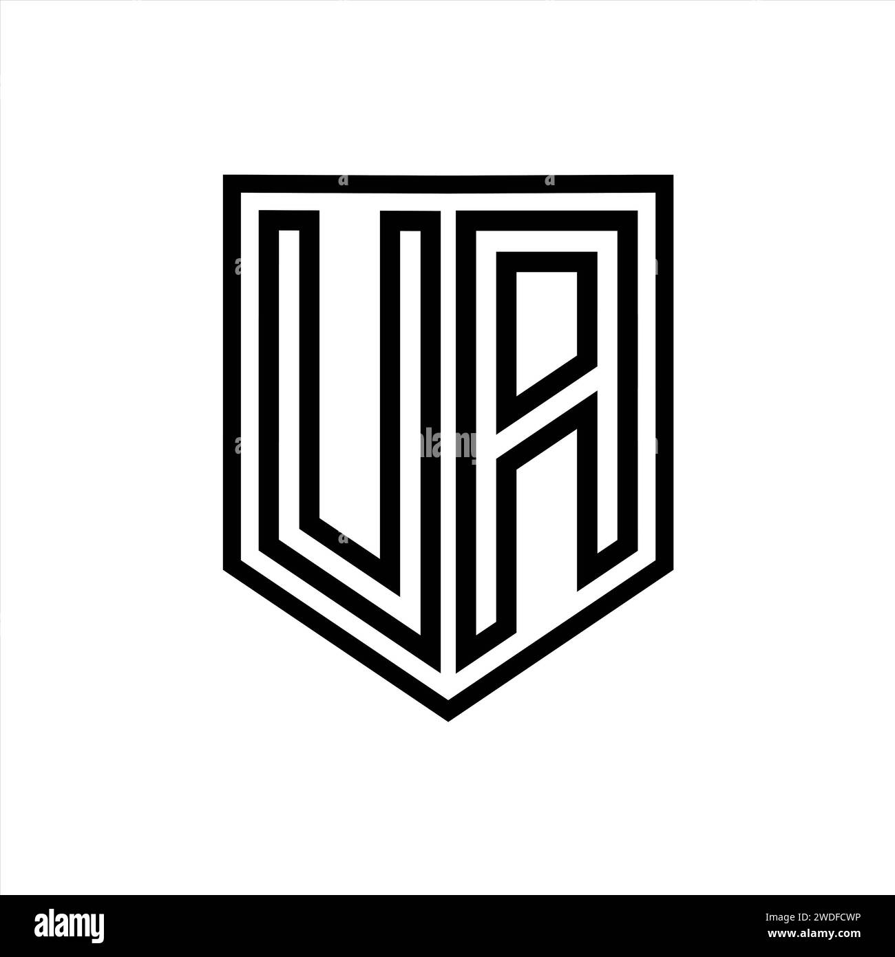 UA Letter Logo monogram shield geometric line inside shield isolated ...