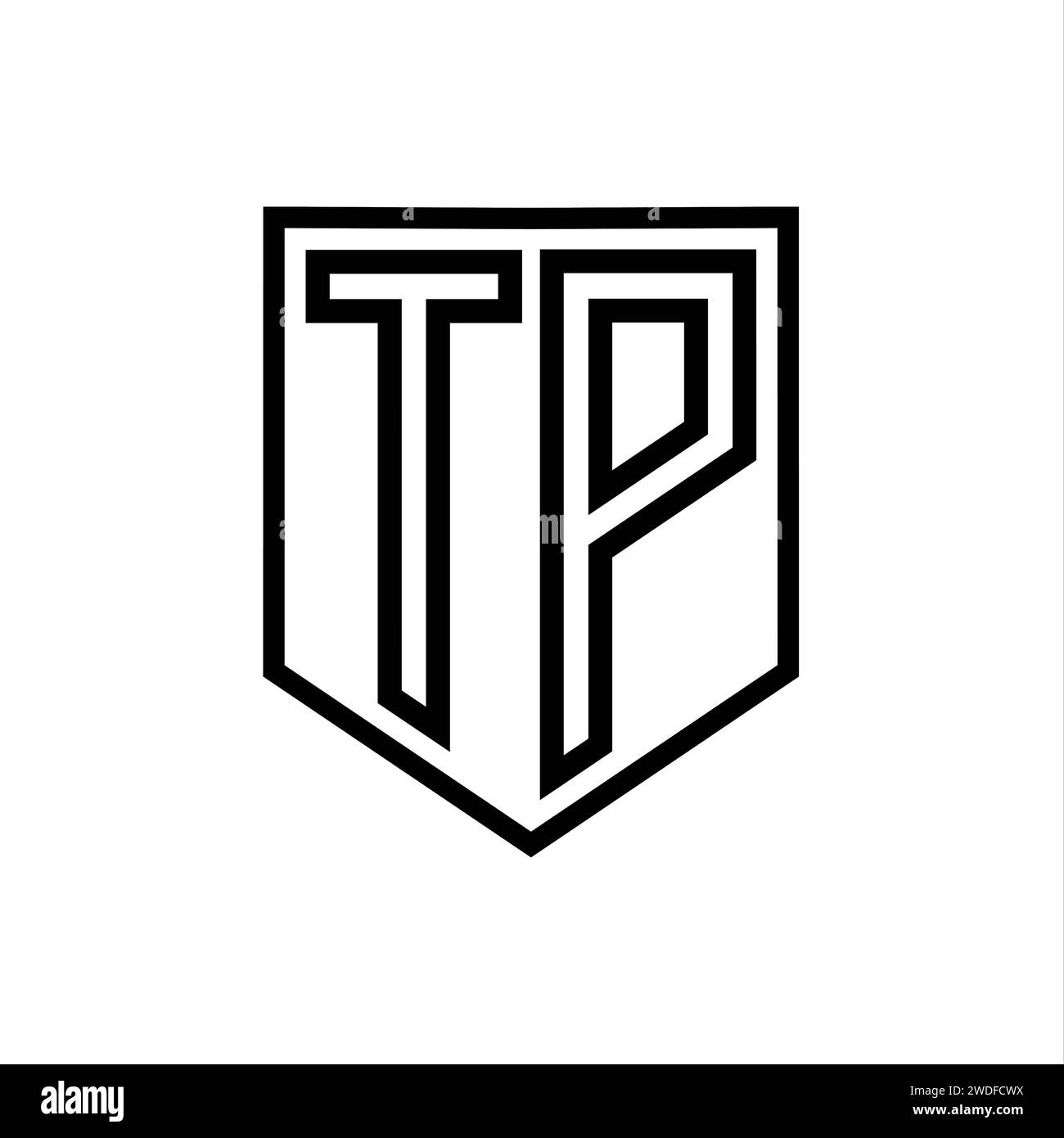 TP Letter Logo monogram shield geometric line inside shield isolated ...