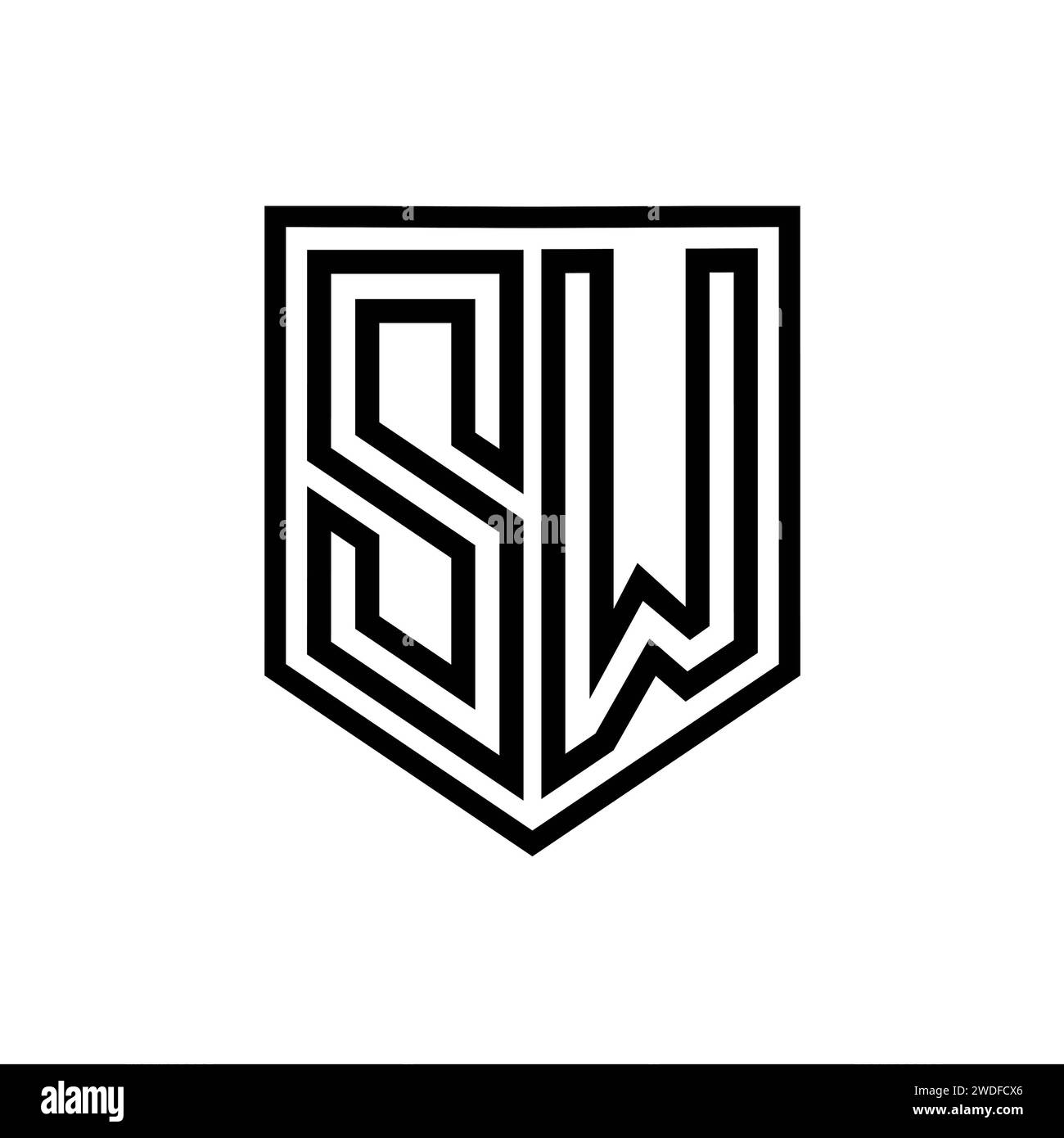 SW Letter Logo monogram shield geometric line inside shield isolated ...
