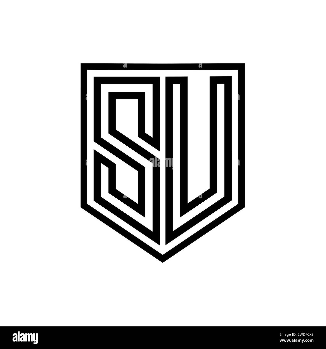 SU Letter Logo monogram shield geometric line inside shield isolated ...