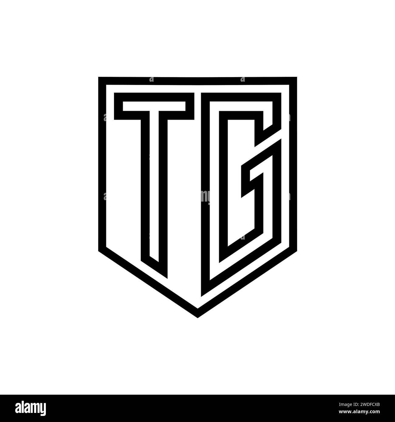 TG Letter Logo monogram shield geometric line inside shield isolated ...