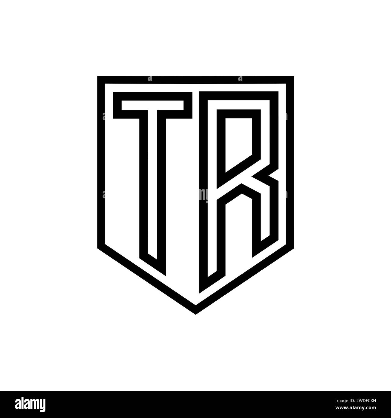 TR Letter Logo monogram shield geometric line inside shield isolated ...
