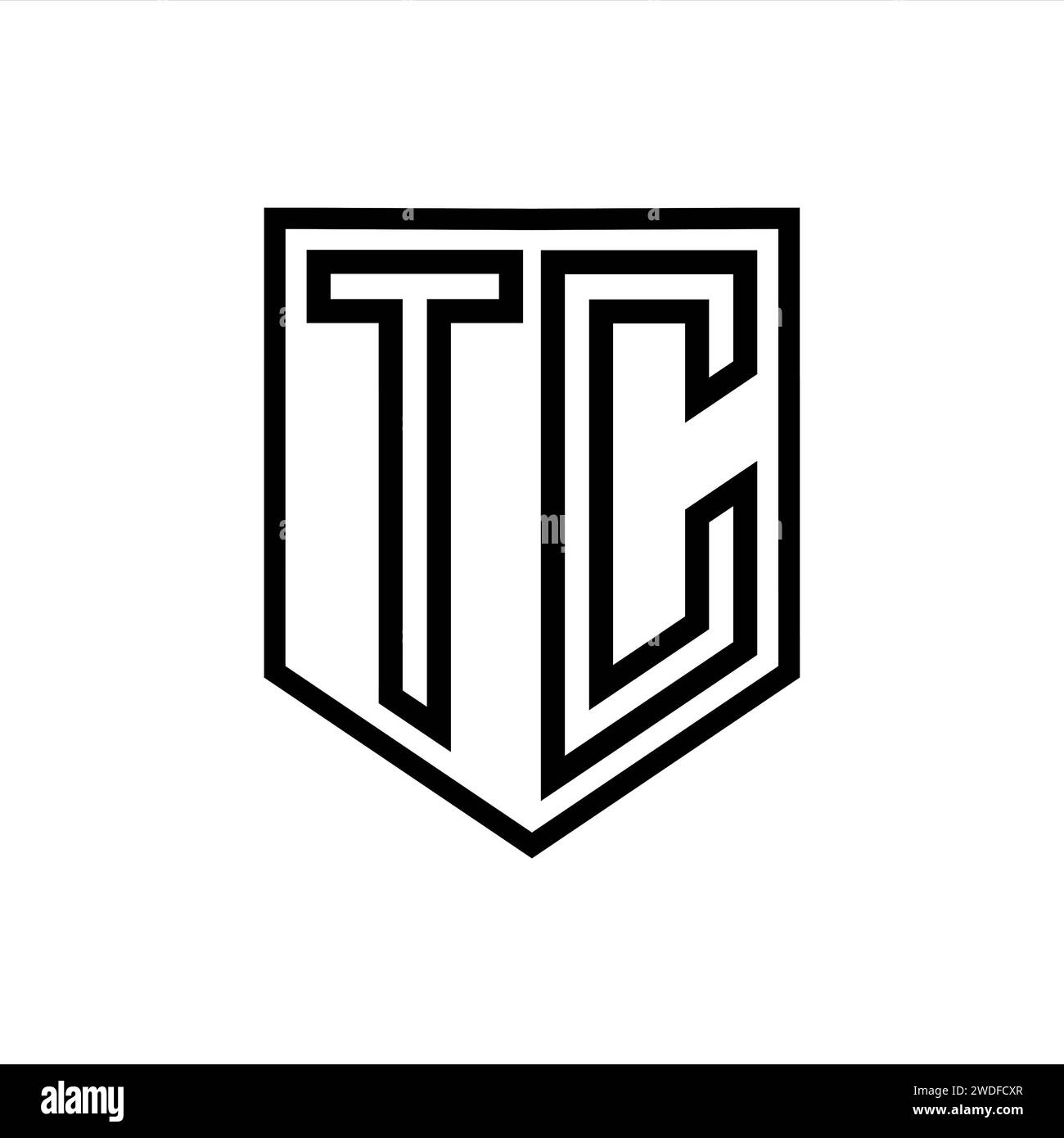 TC Letter Logo monogram shield geometric line inside shield isolated ...