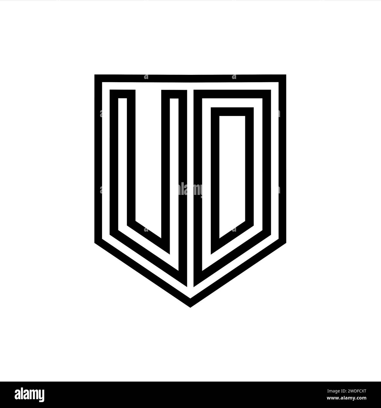 UD Letter Logo monogram shield geometric line inside shield isolated style design template Stock ...