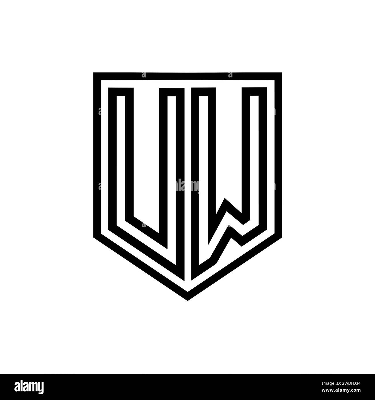 UW Letter Logo monogram shield geometric line inside shield isolated ...