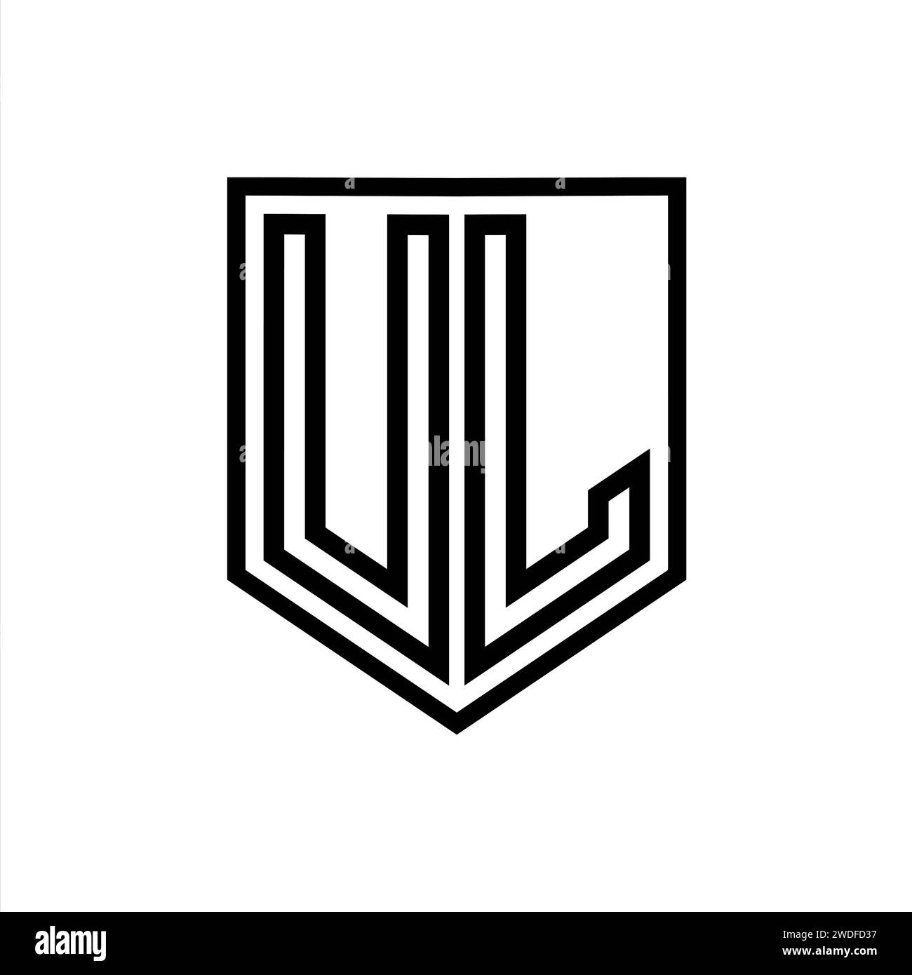 UL Letter Logo monogram shield geometric line inside shield isolated ...