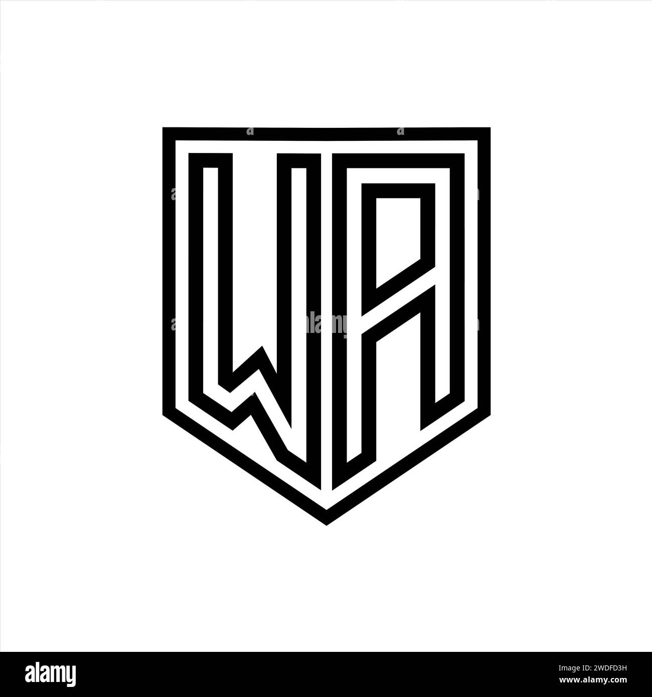 WA Letter Logo monogram shield geometric line inside shield isolated ...
